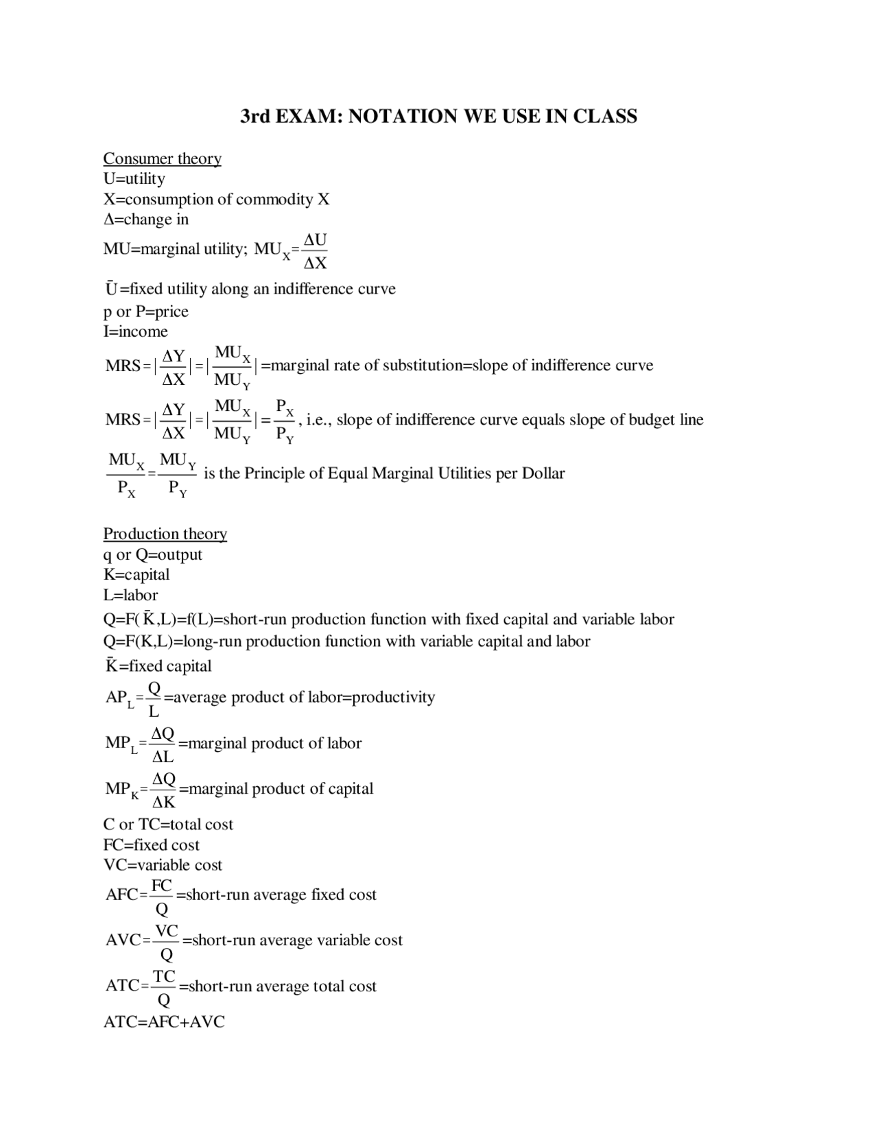 Principles Of Microeconomics Exam 3 Notation Ec 201 Docsity