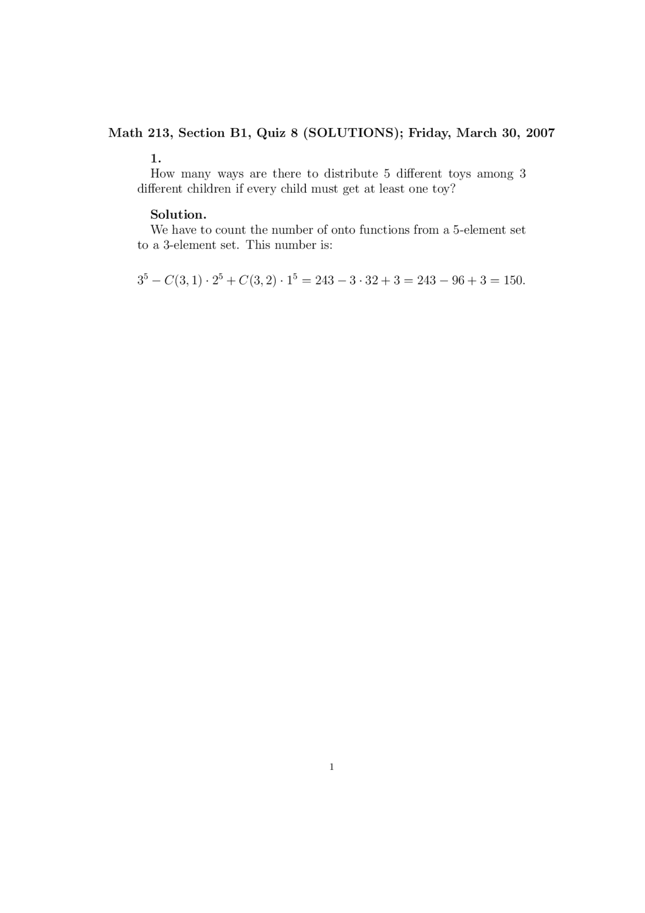 Quiz 8 With Solutions For Basic Discrete Mathematics Fall 2007 Math