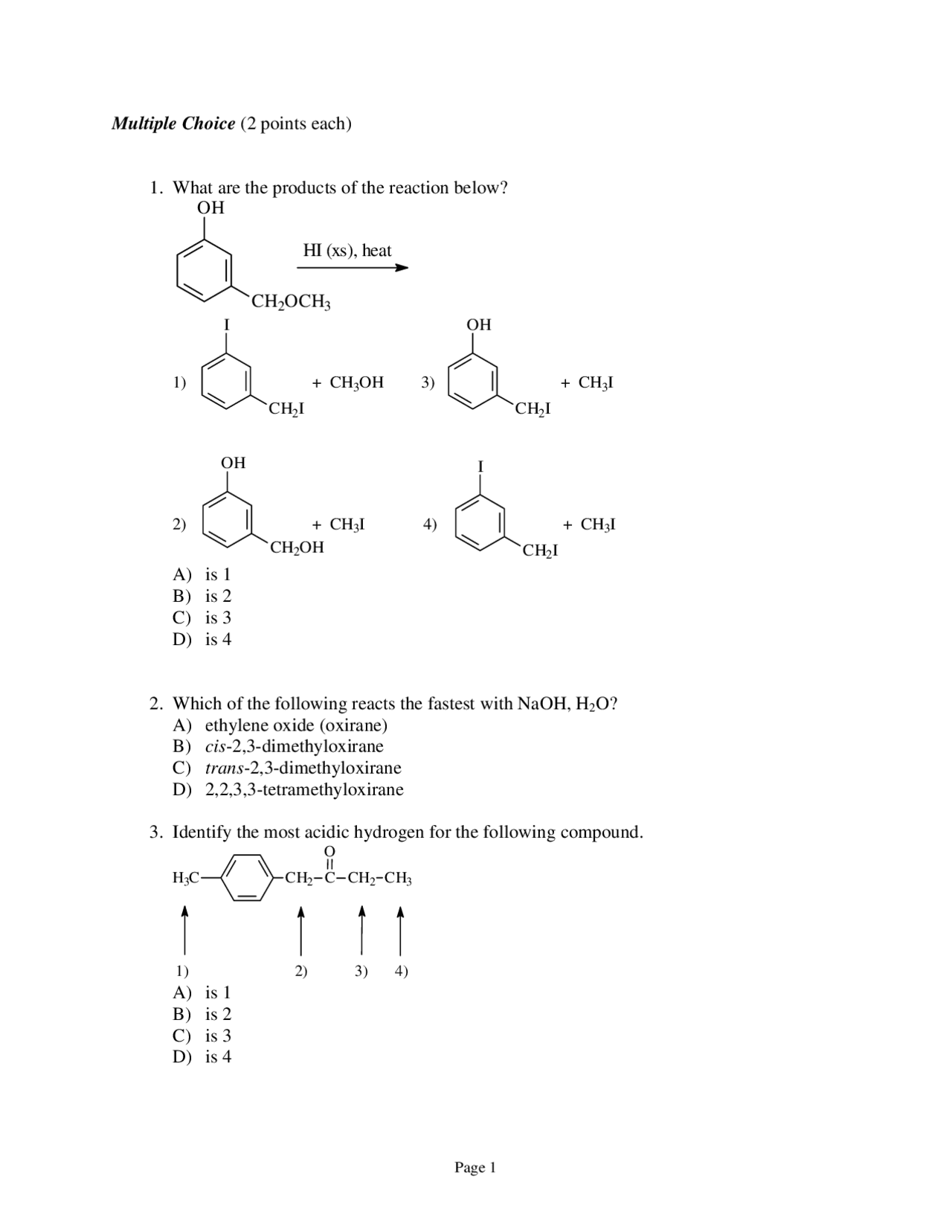 Multiple Choice for Practice Final Exam - Organic Chemistry | CHEM 238 ...