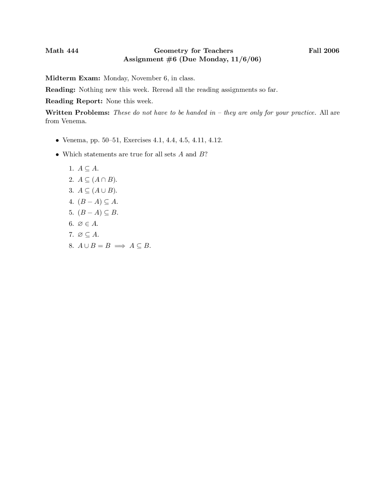 Assignment Problems 6 Geometry Teachers Math 444 Docsity