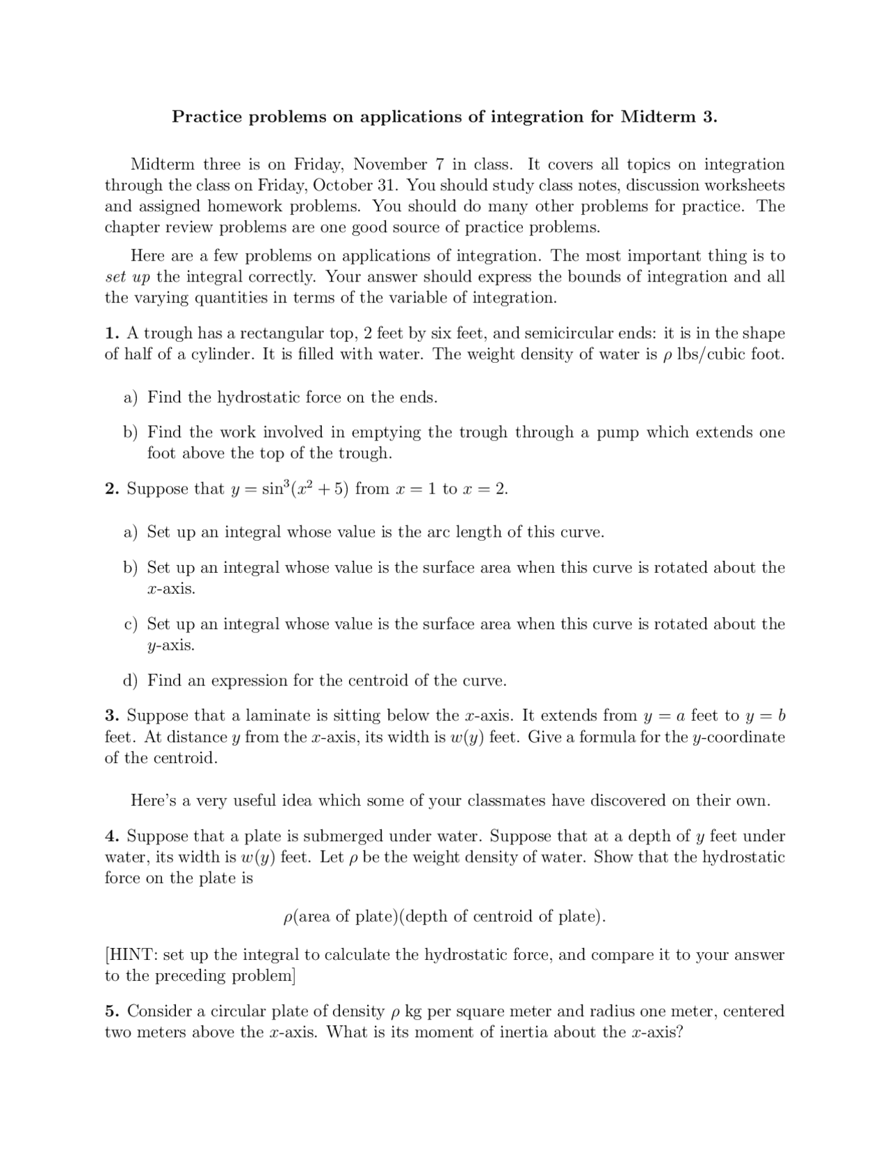 Practice Problems On Application Of Integration Calculus Ii Math