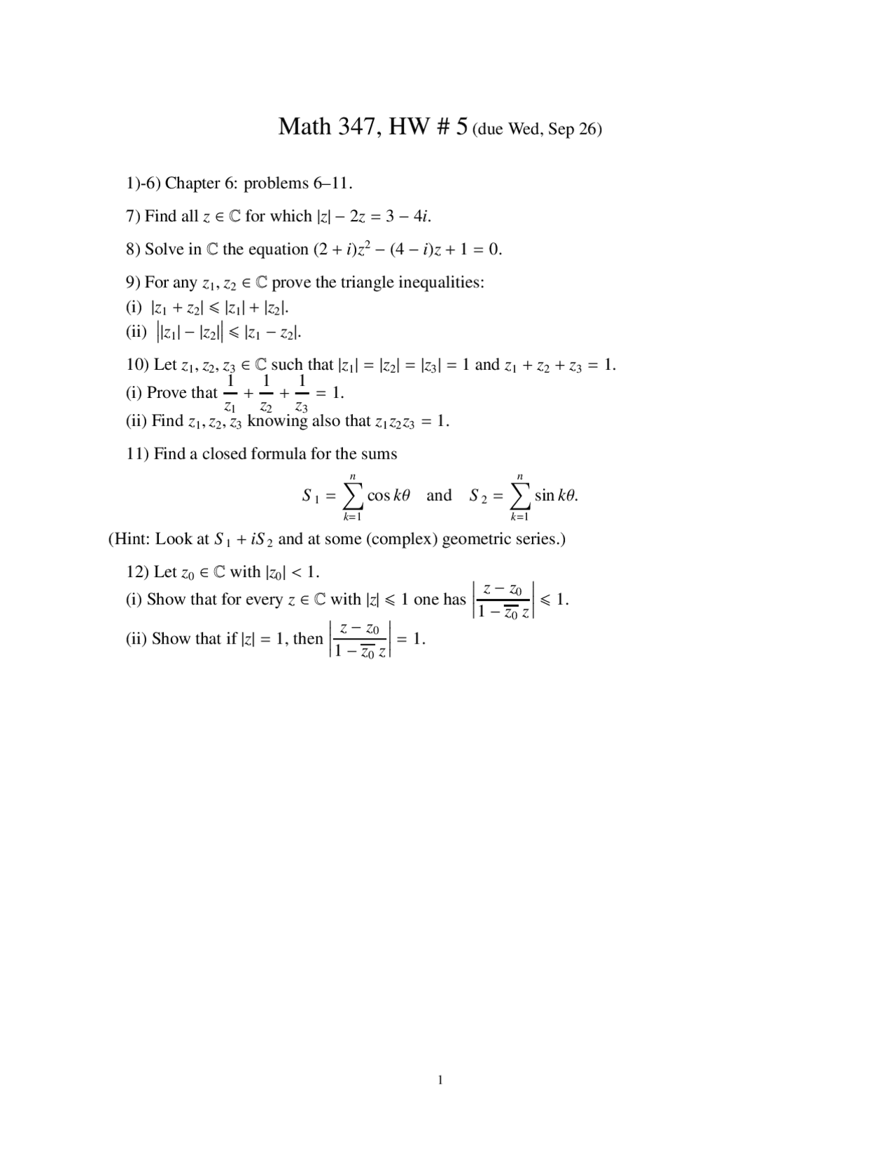 Problems For Assignment 5 Fundamental Mathematics Math 347 Docsity