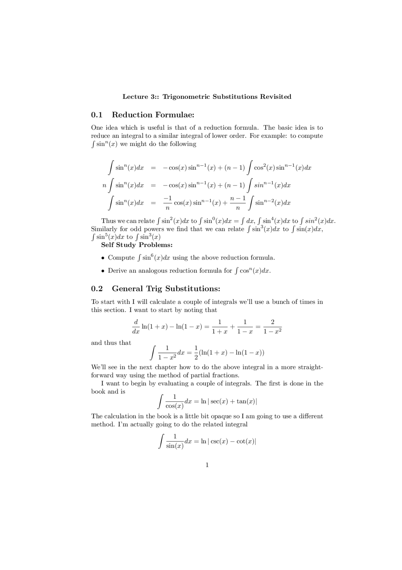 Lecture Notes On Trigonometric Substitutions Revisited Math 231 Docsity