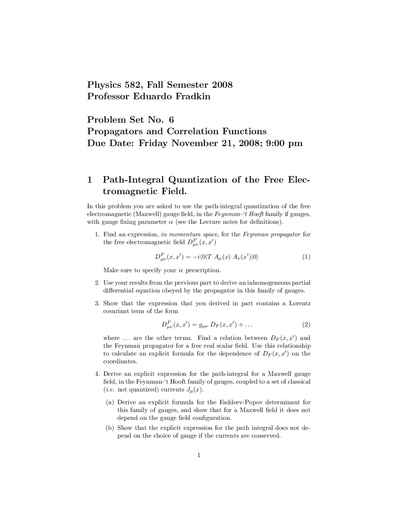 5 Problems On Propagators And Correlation Functions Problem Set 6