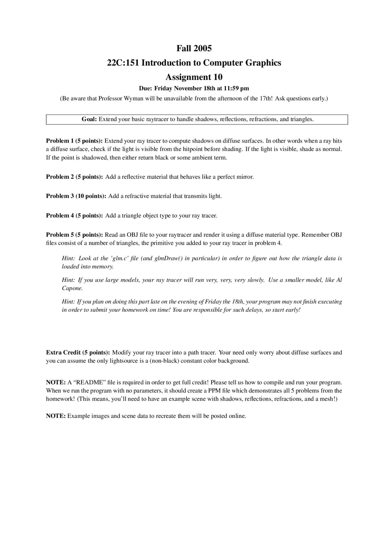 5 Problems Computer Graphics Assignment 10 22c 151 Docsity