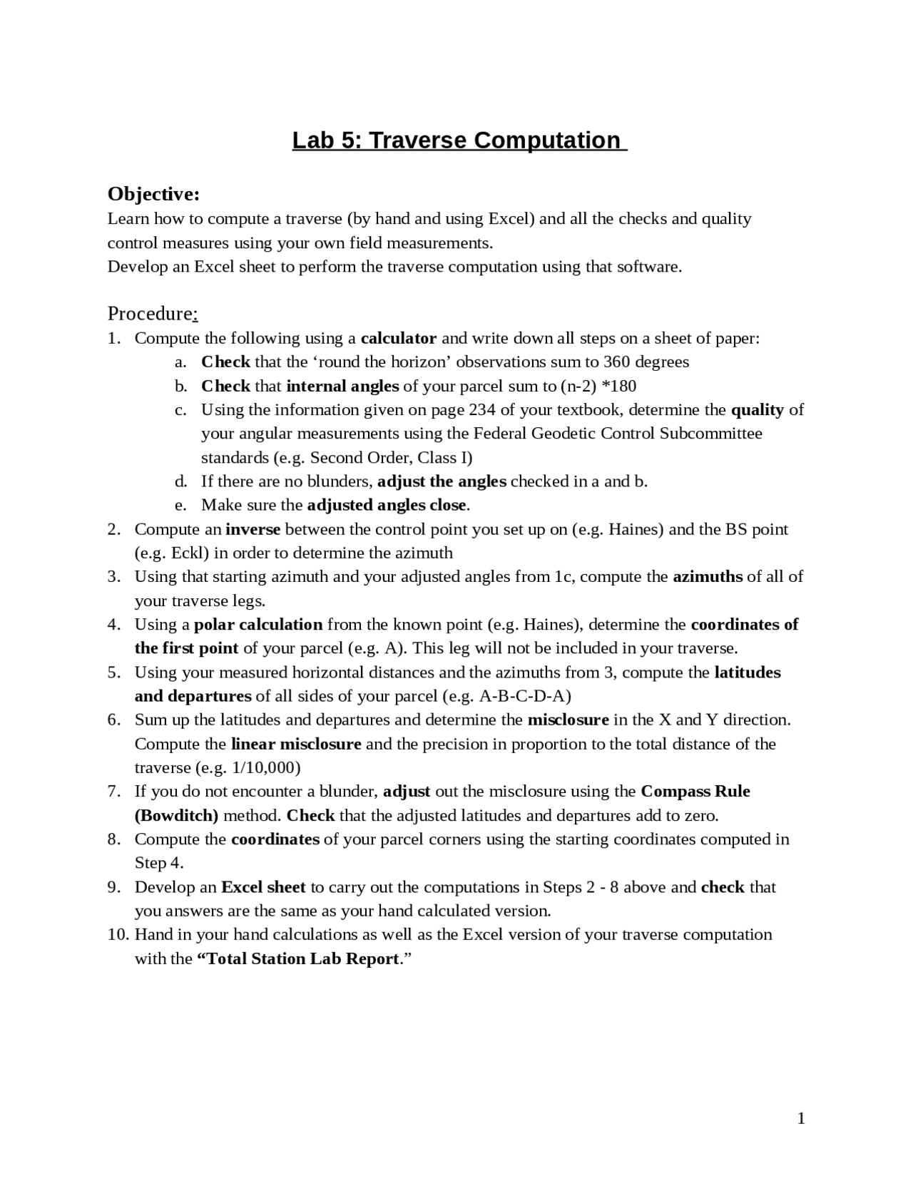 Traverse Computation Laboratory 5 Sur 2101 Docsity
