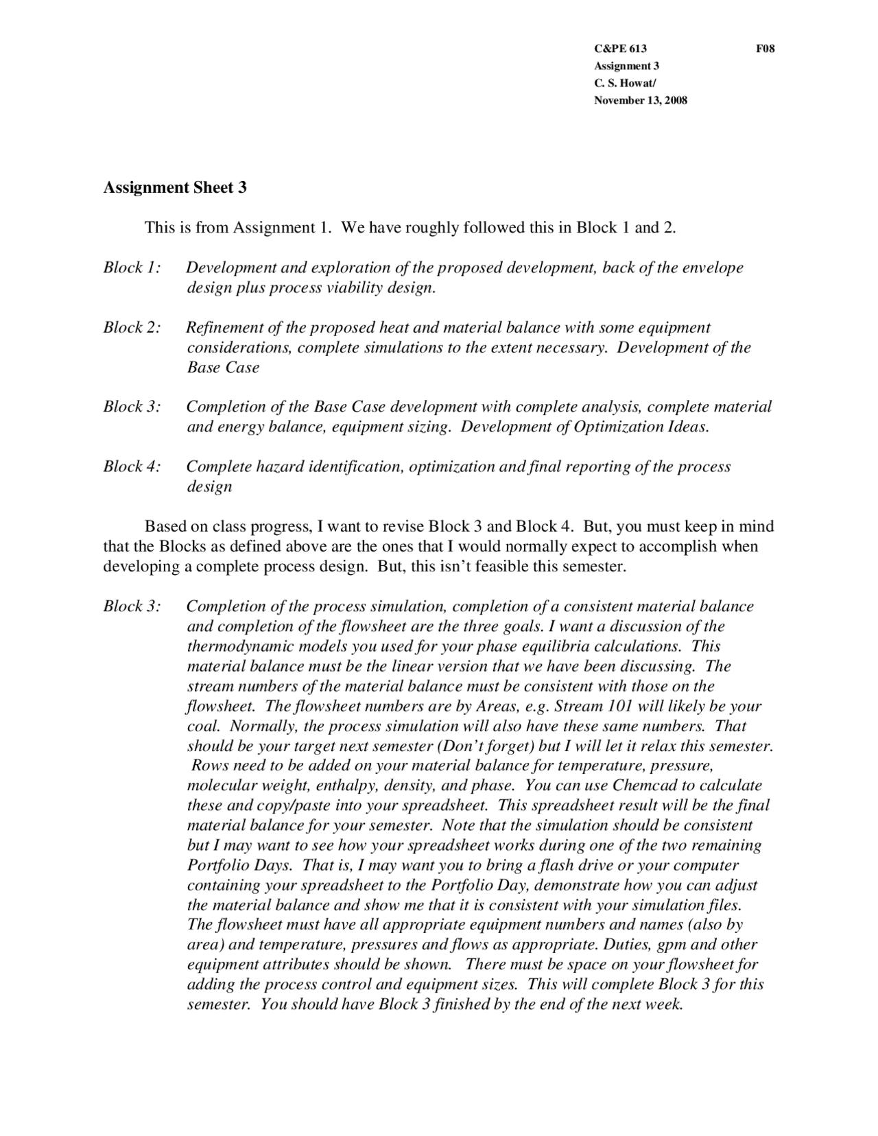 Assignment Sheet 3 On Chemical Engineering Design I C PE 613 Docsity Assignment Sheet 3 On Chemical Engineering Design I C PE 613 Docsity