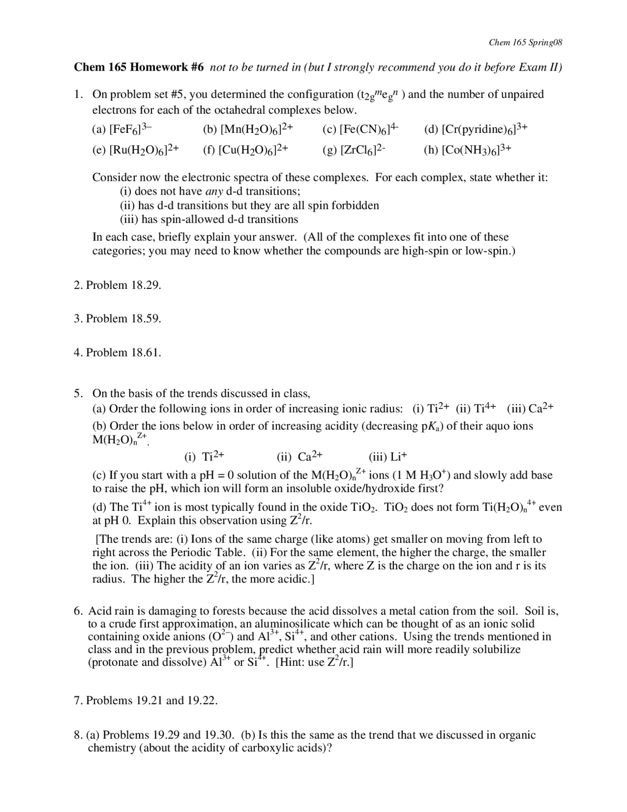 14 Questions For Assignment 6 H General Chemistry Chem 165 Docsity