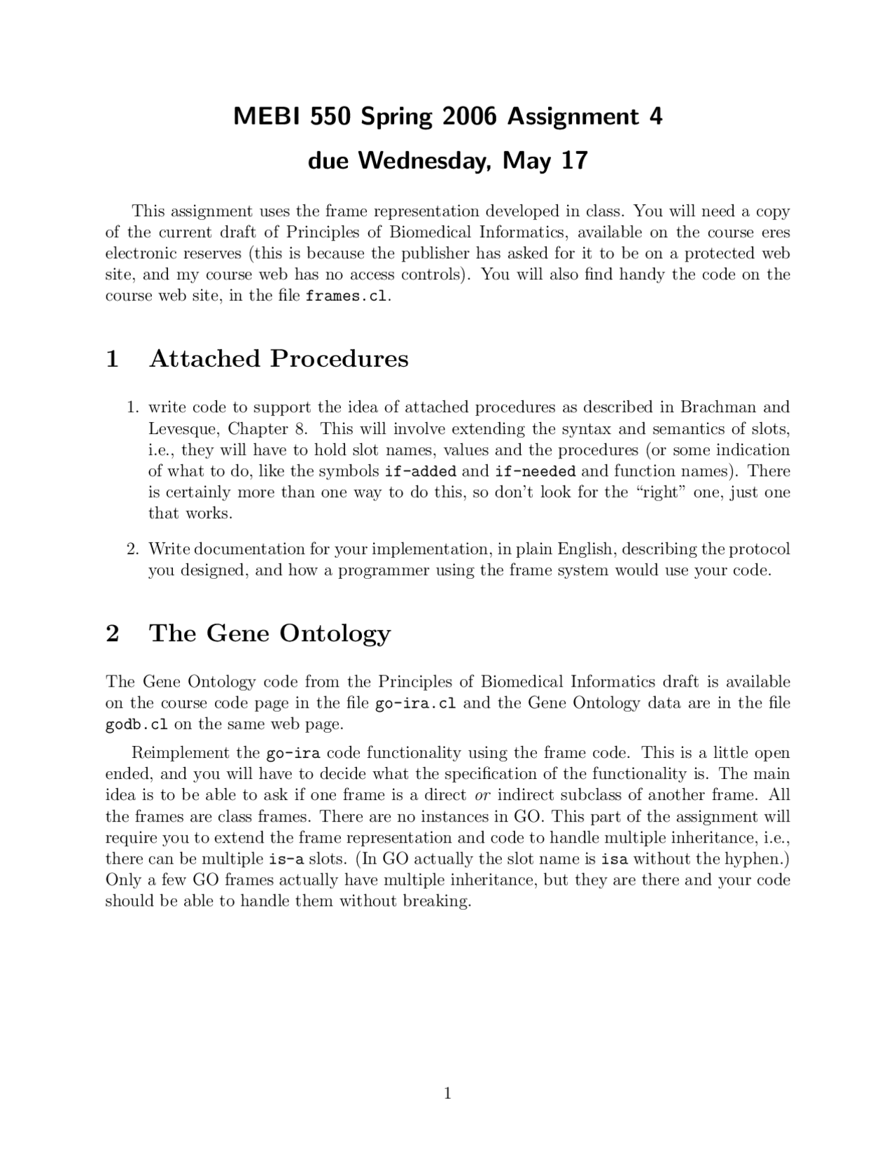Problems For Assignment 4 Knowledge Representation Mebi 550 Docsity