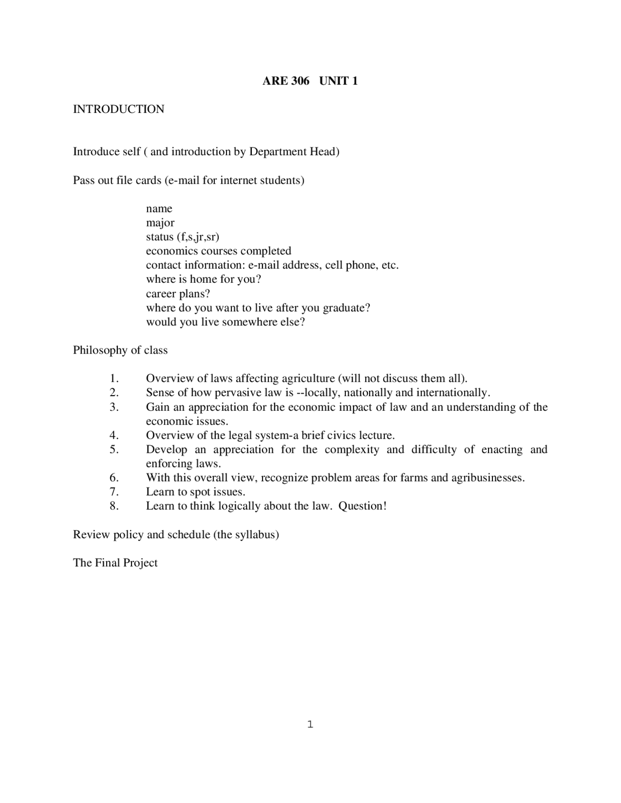 Agricultural Law Lecture Notes Are 306 Docsity