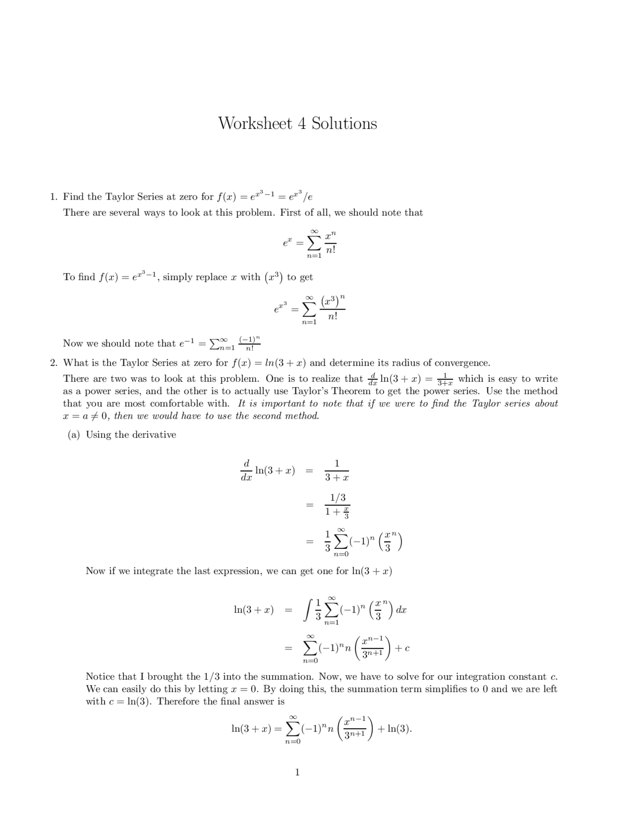 Worksheet 4 Solutions Calculus Analytical Geometry Iii Math 126