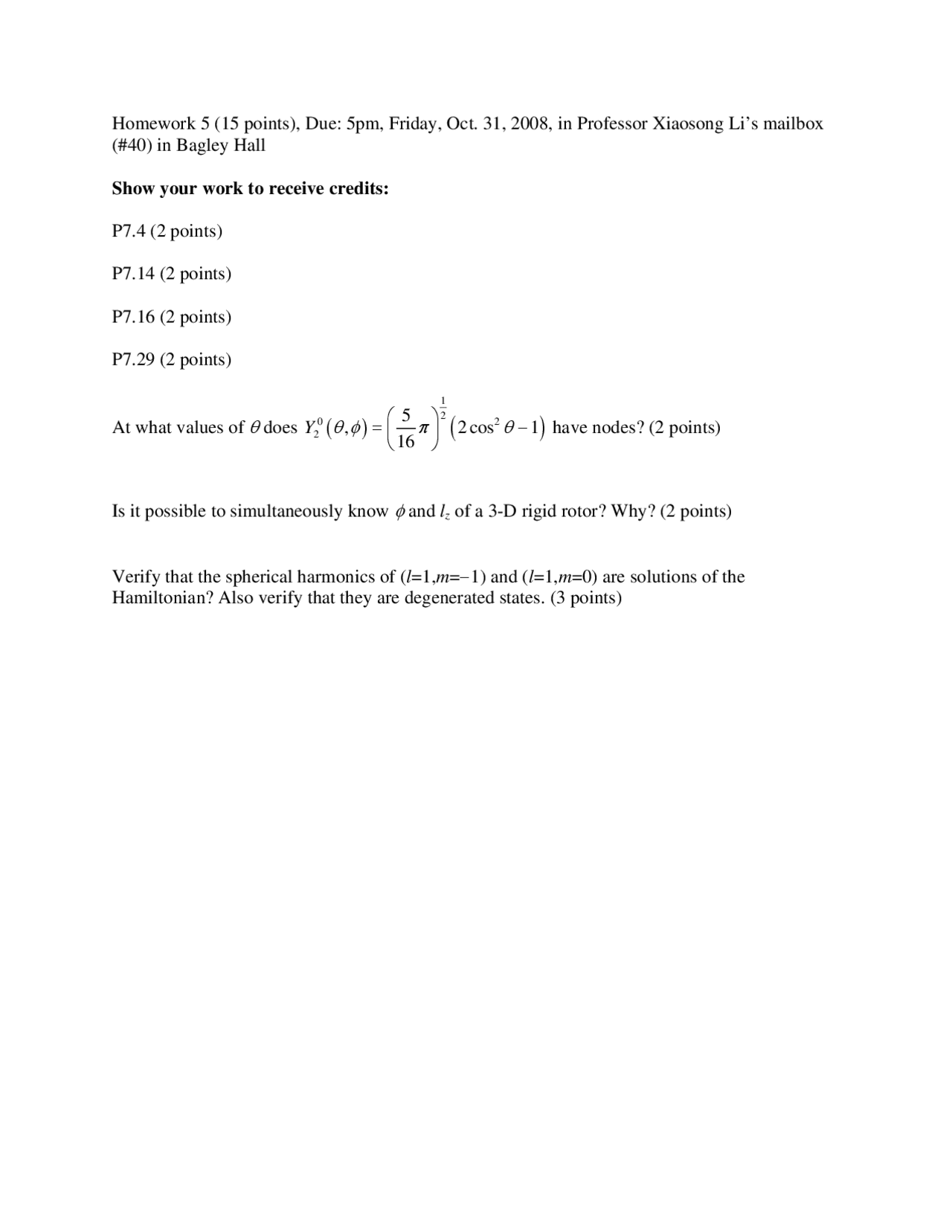 Homework 5 Physical Chemistry Chem 455 Docsity