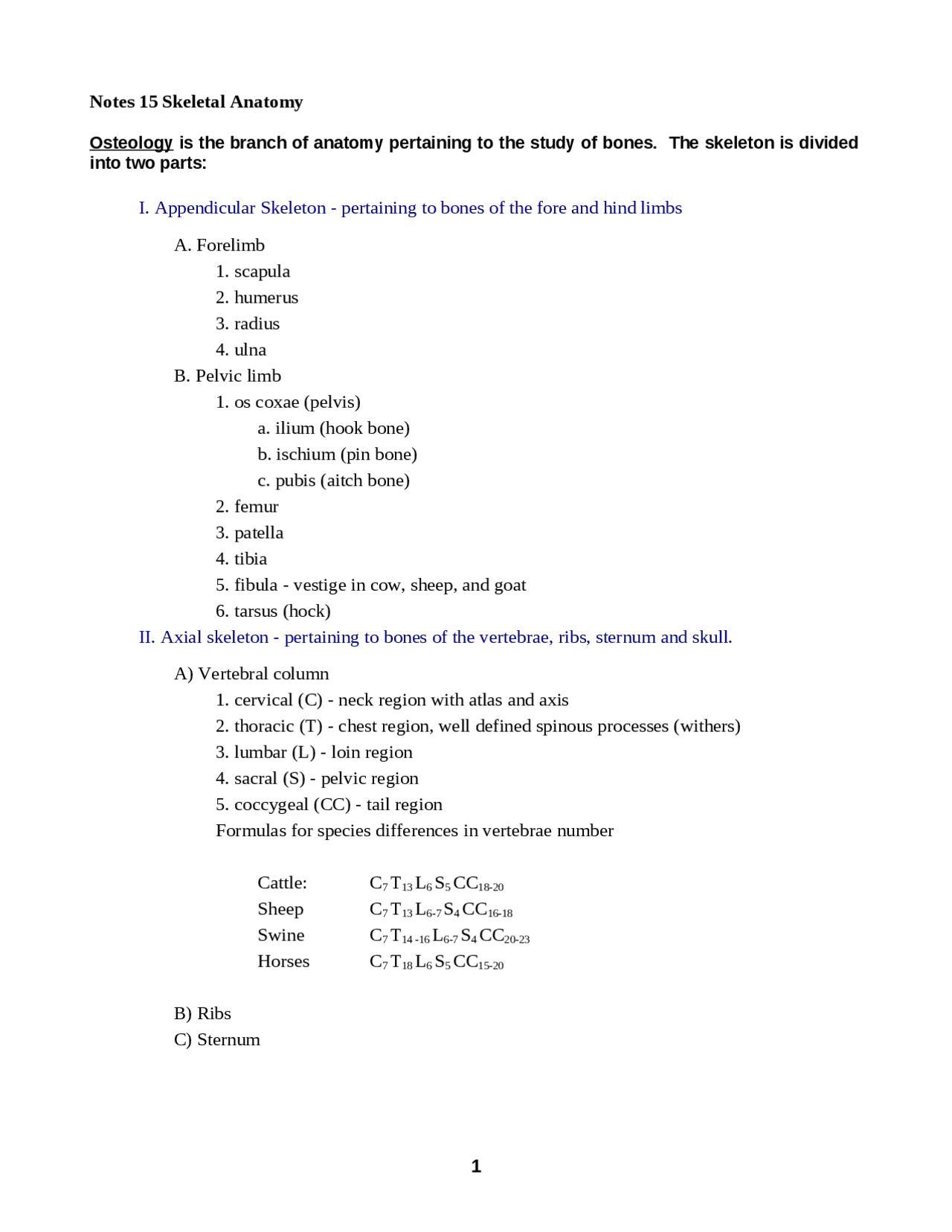 Skeletal Anatomy - Growth and Development of Farm Animals - Notes | ANS ...