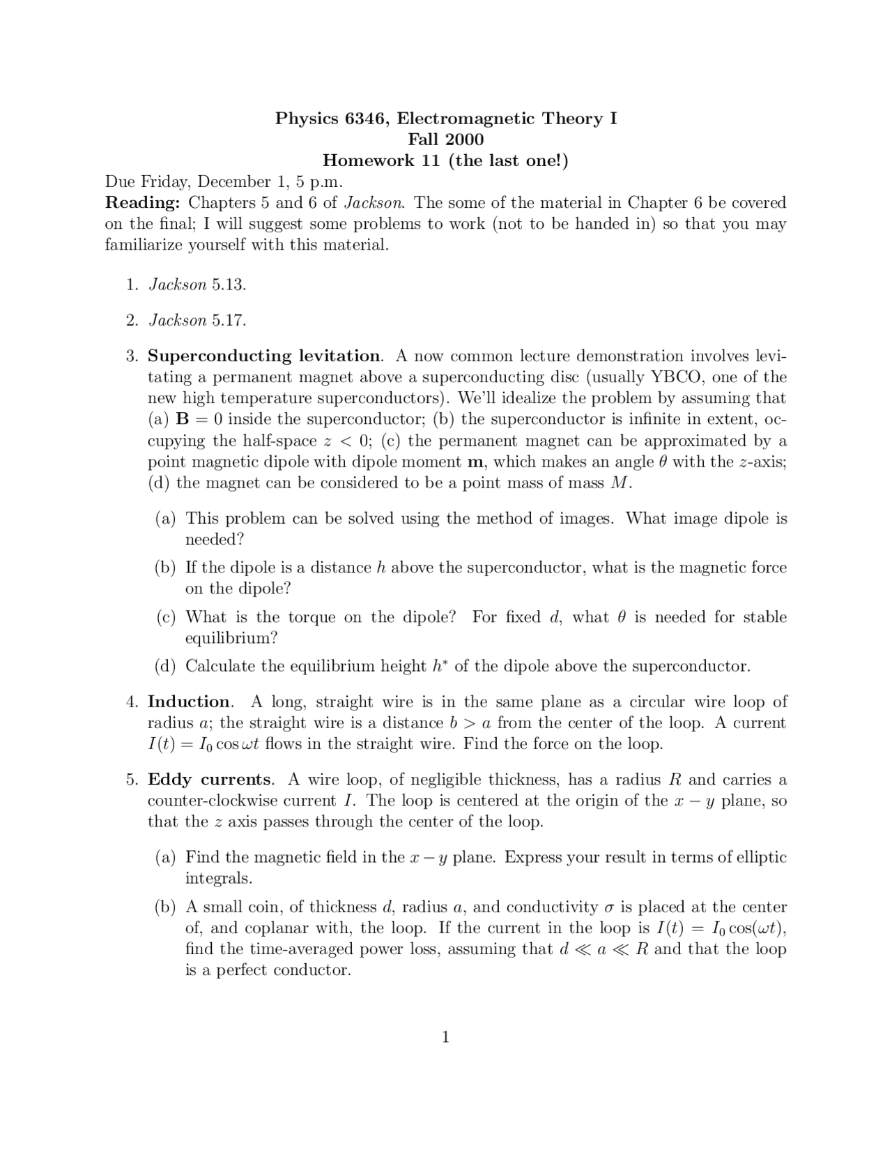 Electromagnetic Theory I Homework 11 Phy 6346 Docsity