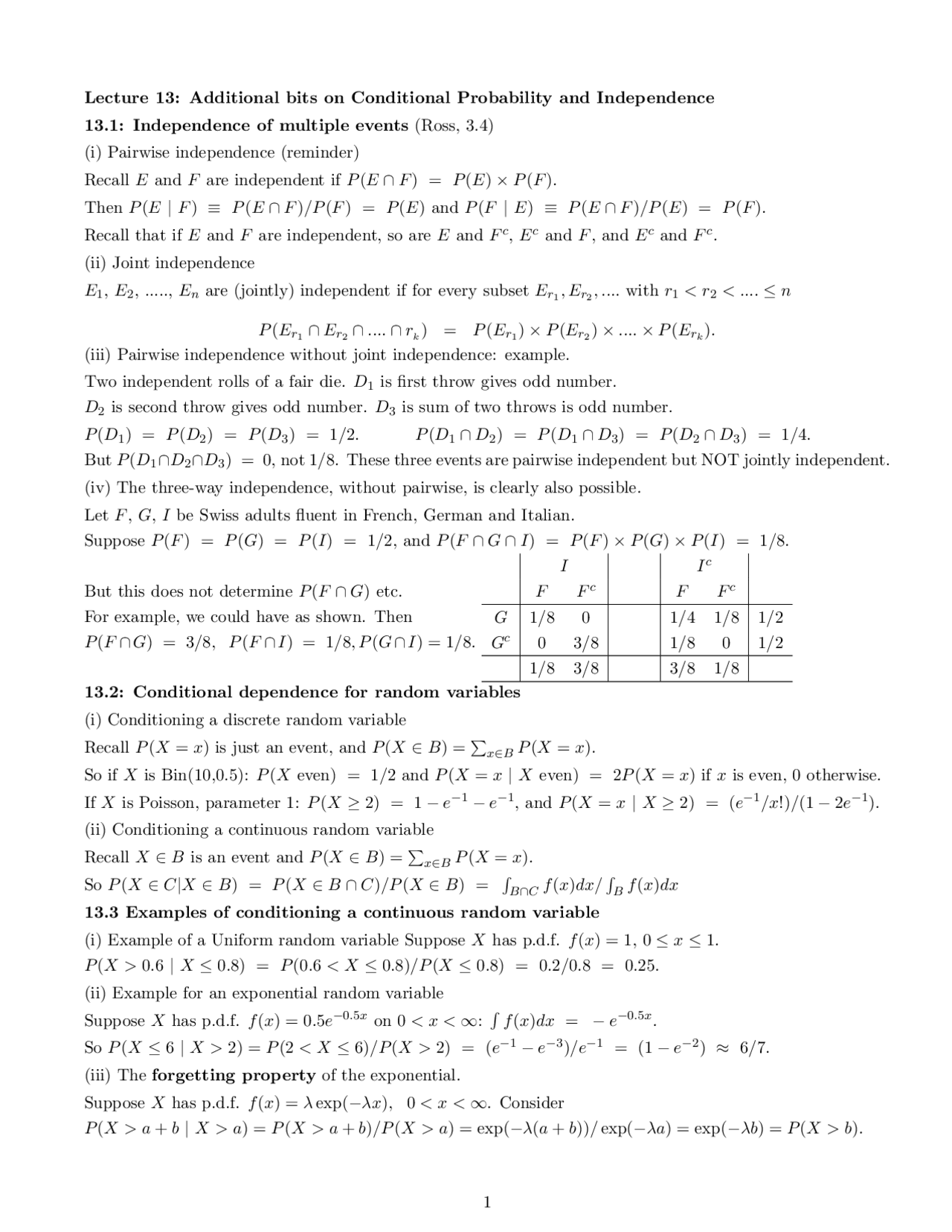 Additional bits on Conditional Probability and Independence - Probability I | STAT 394 - Docsity