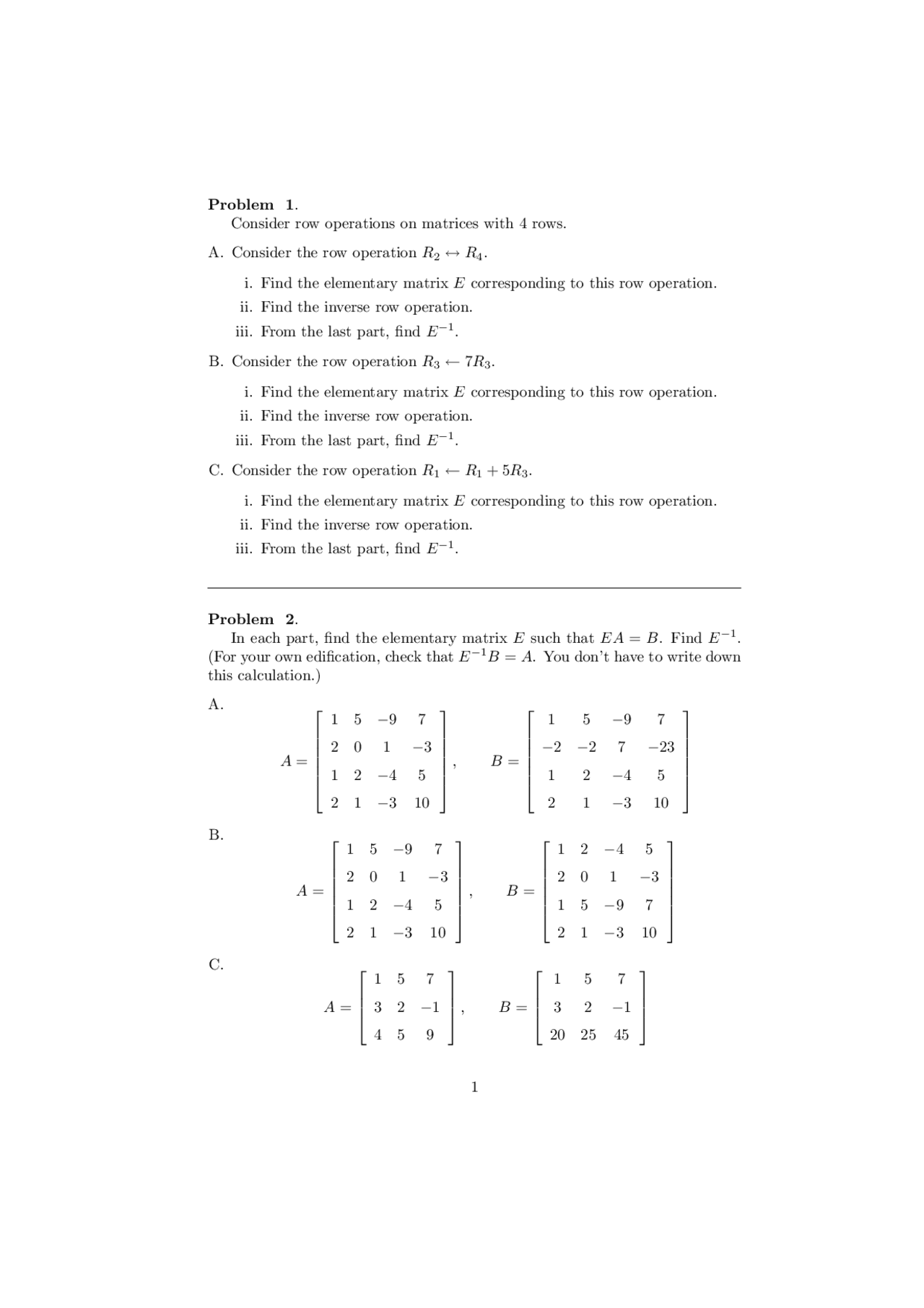 Assignment With Problems For Linear Algebra Math 2360 Docsity