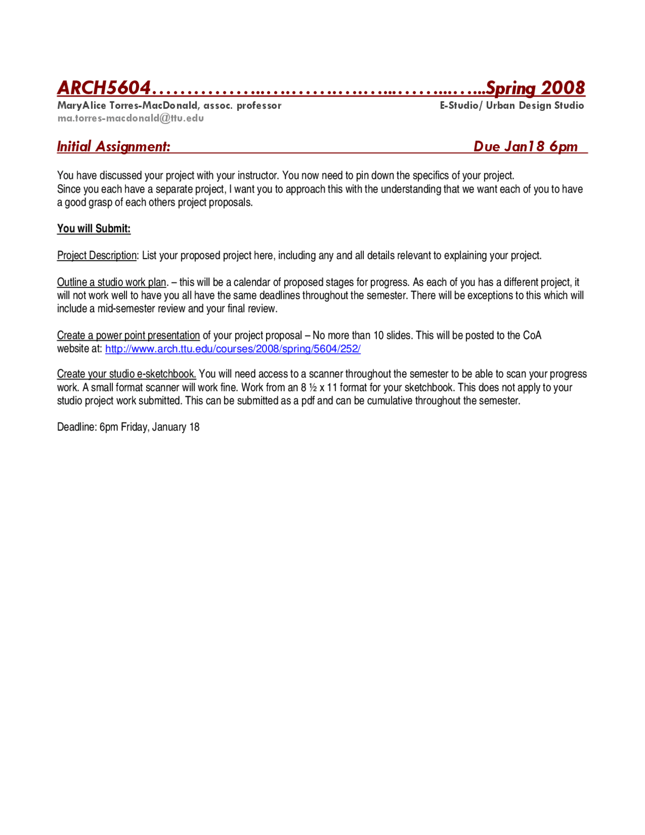 Initial Assignment - Architectural Design Studio | ARCH 5604 - Docsity