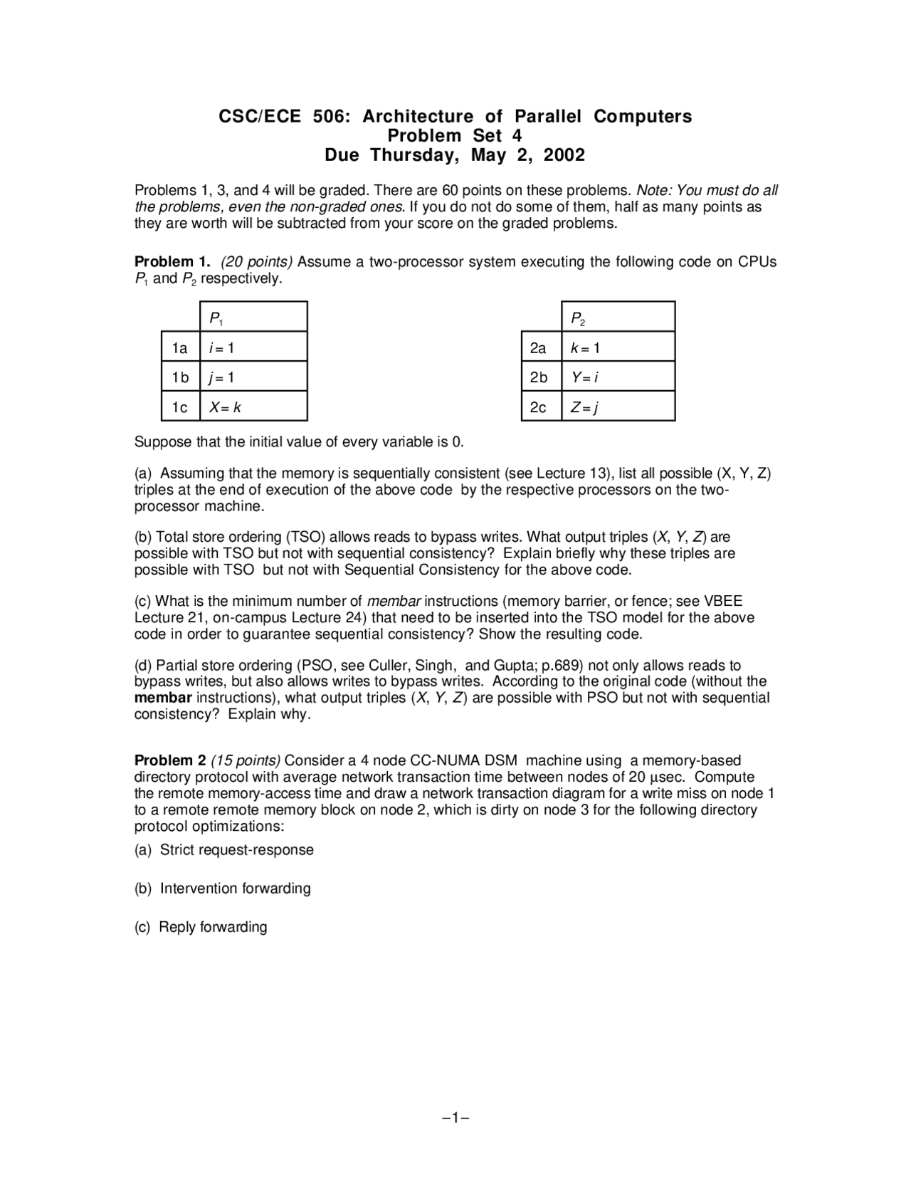 Architecture Of Parallel Computers Problem Set 4 Ece 506 Docsity
