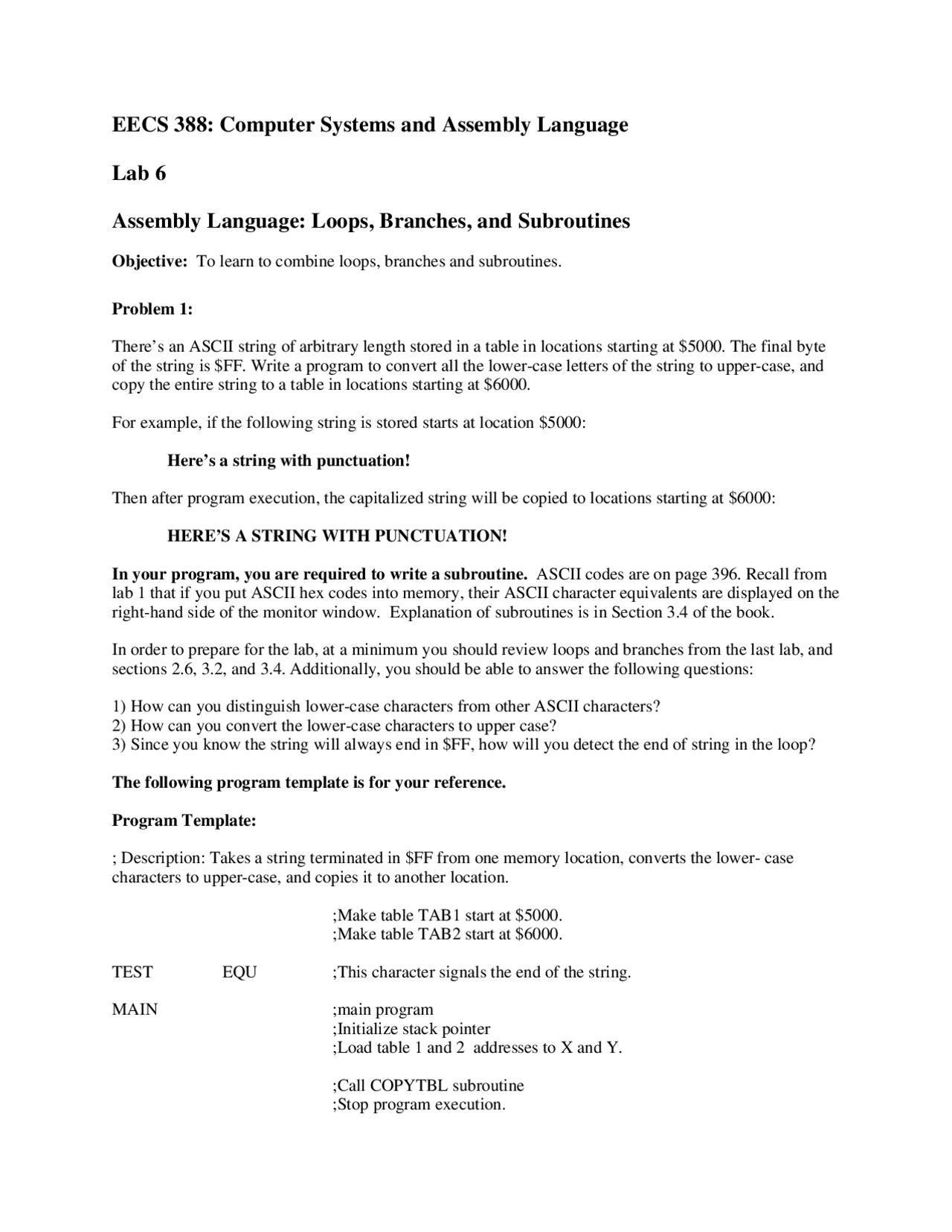 Loops Branches And Subroutines For Assembly Language Eecs 388 Docsity