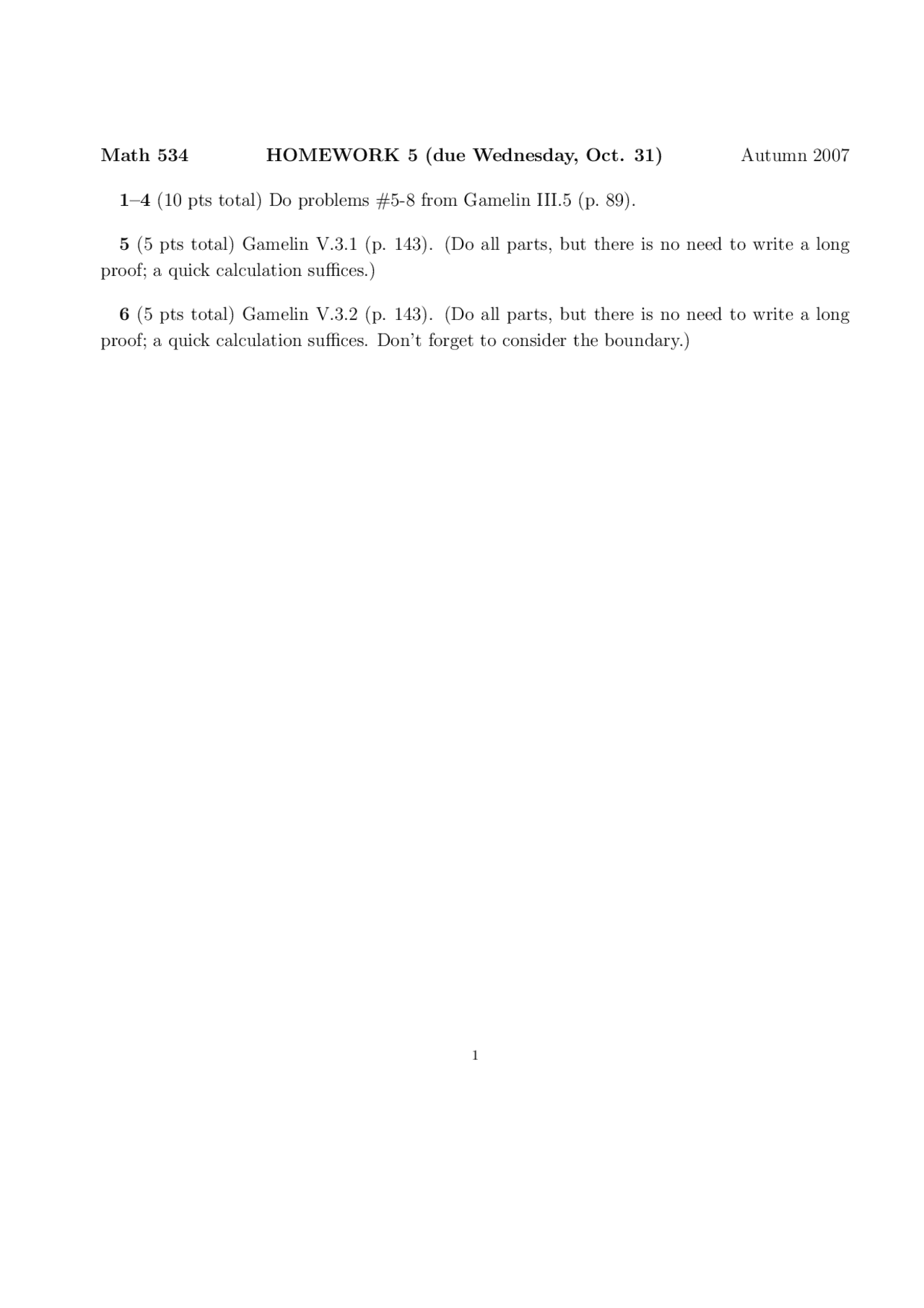Homework 5 Problems Complex Analysis Math 534 Docsity