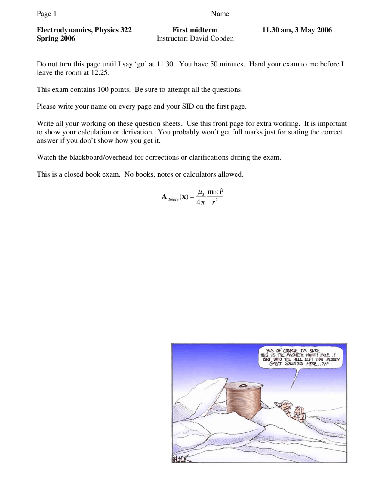 Exam 1 Questions - Electromagnetism | PHYS 322 - Docsity