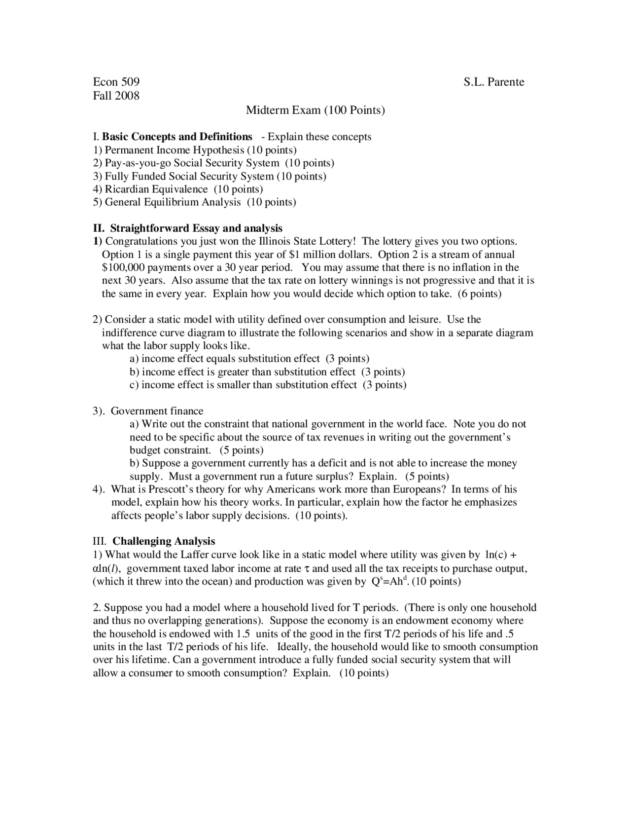 Midterm Exam Review Sheet General Macroeconomic Theory Econ 509