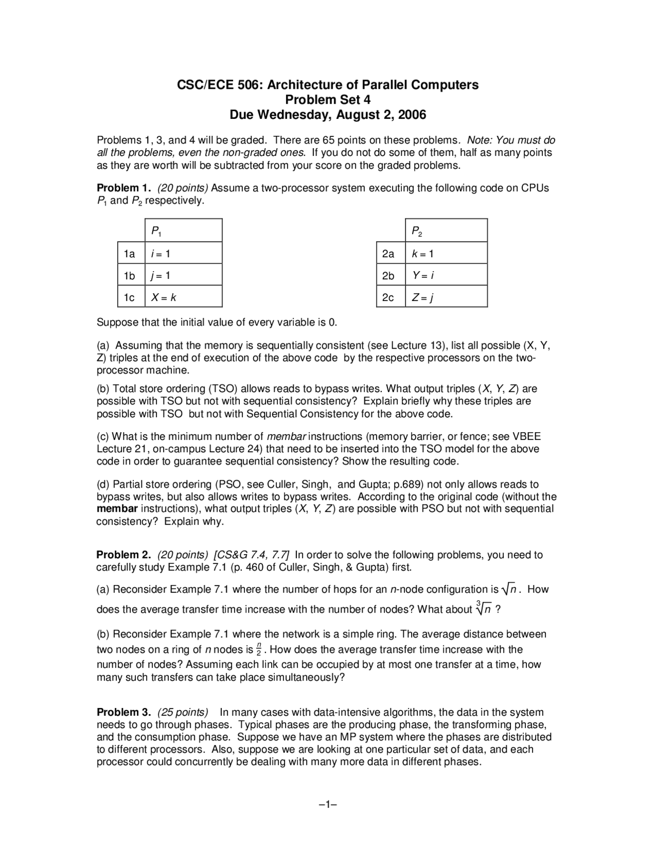 Architecture Of Parallel Computers Problem Set 4 Ece 506 Docsity