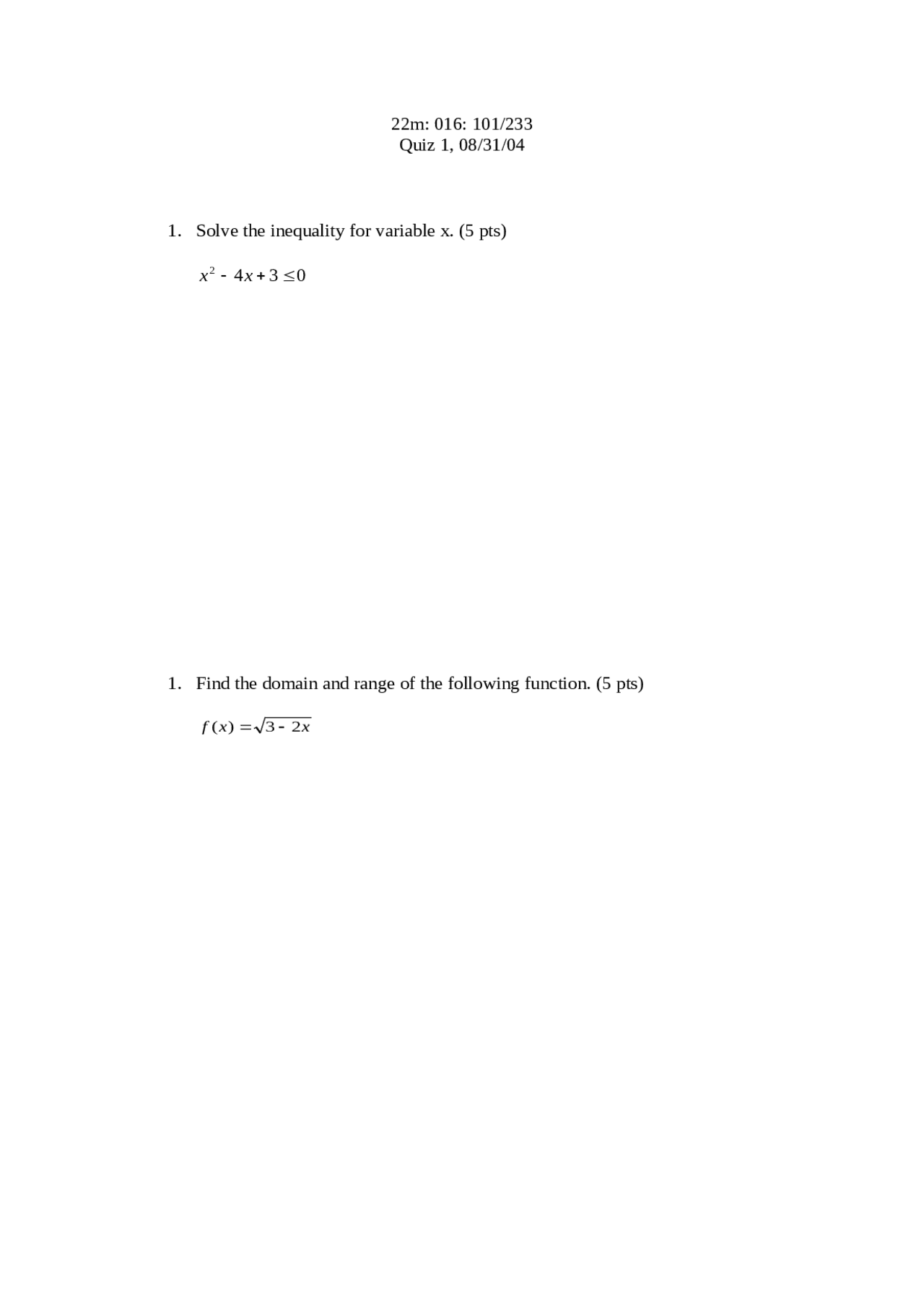 Quiz 1 Questions - Calculus for the Biological Sciences | 22M 016 ...