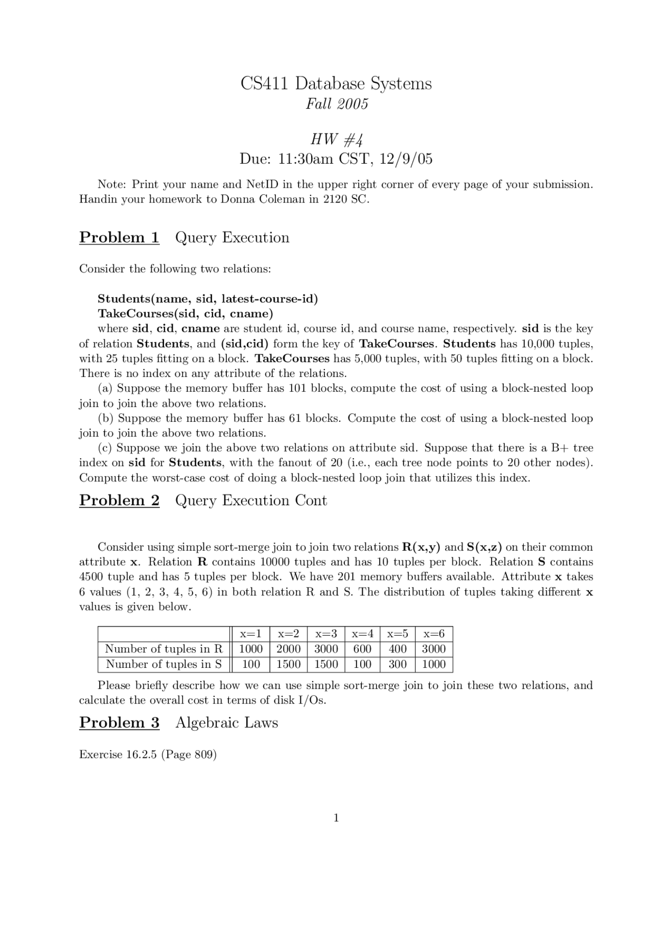 Solved Questions for Database Systems - Homework 4 | CS 411 - Docsity