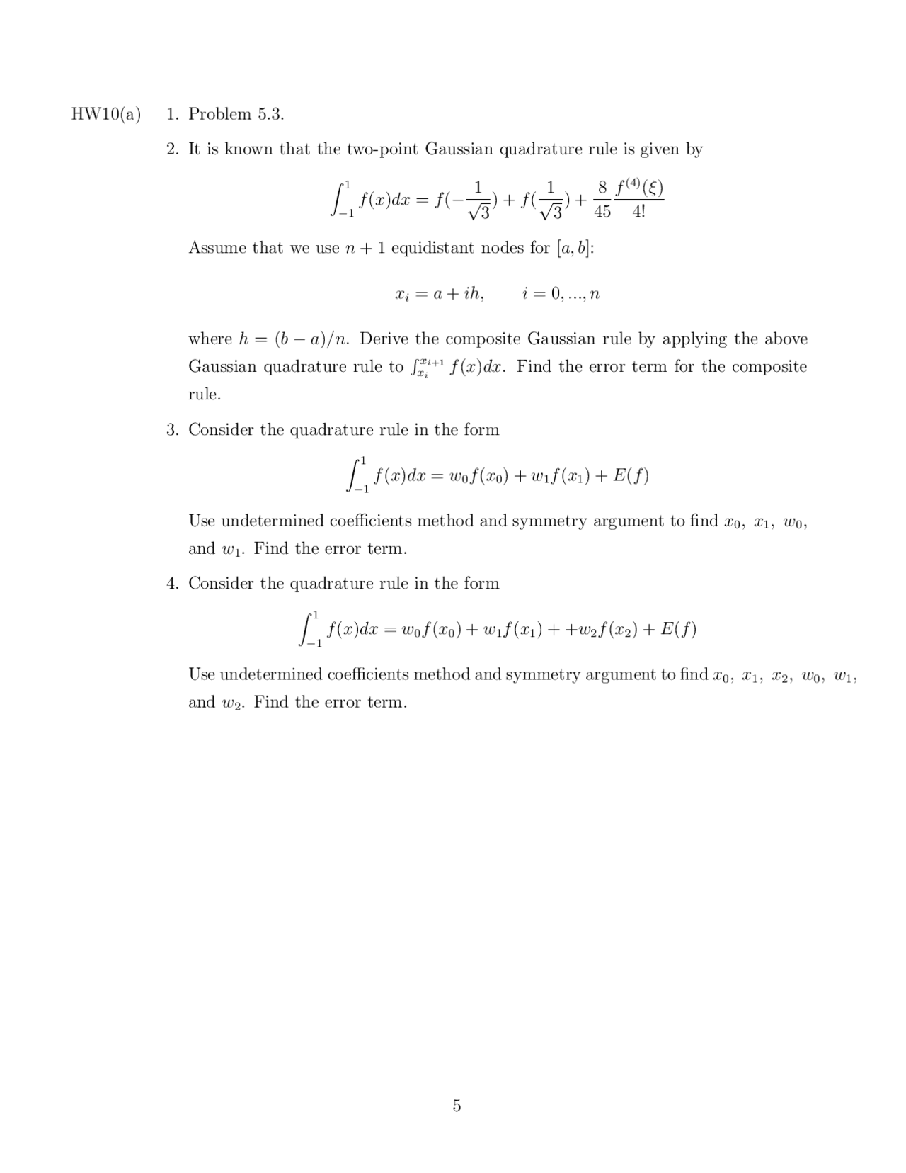 Homework 10 Problem For Numerical Analysis I Math 781 Docsity
