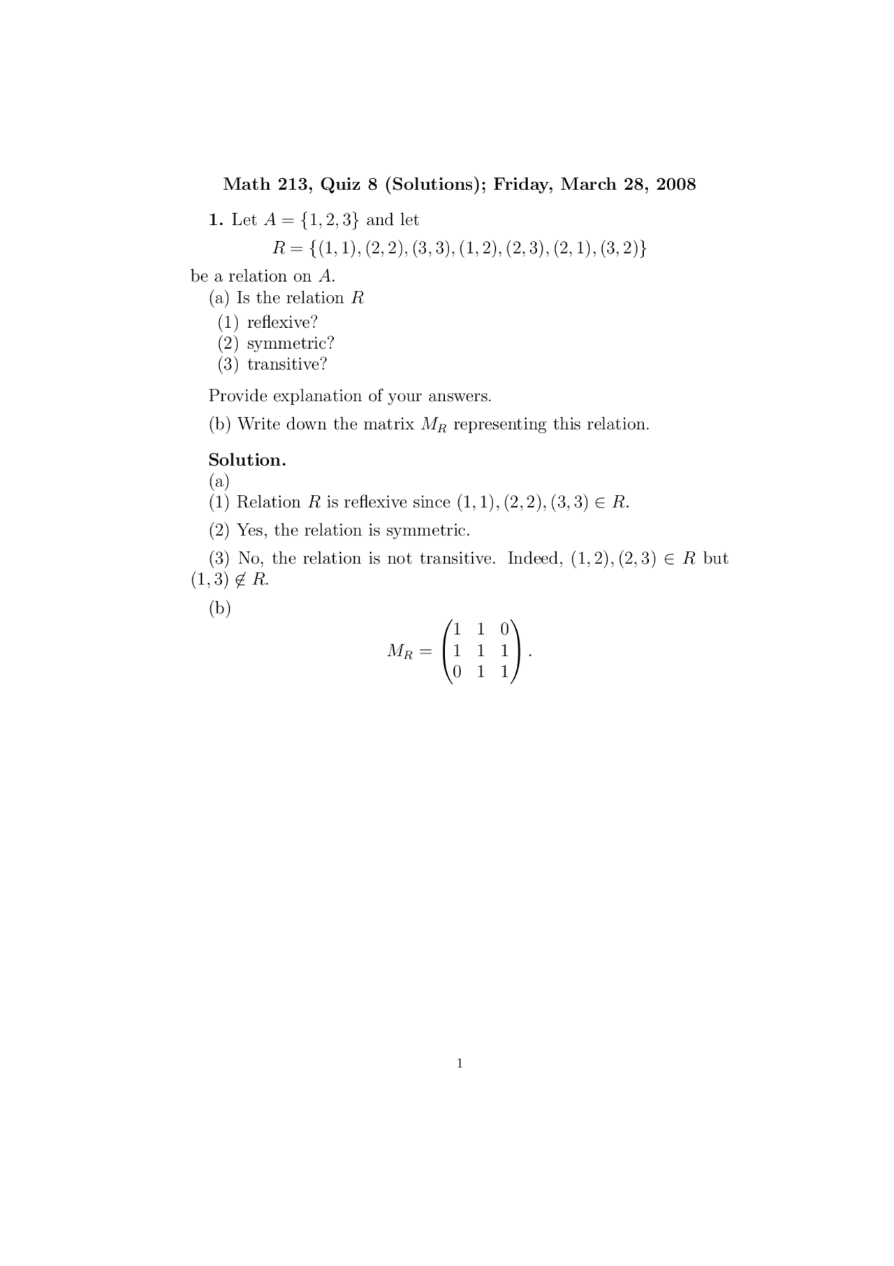 Practice Quiz 8 With Solution Basic Discrete Mathematics Math 213 Docsity