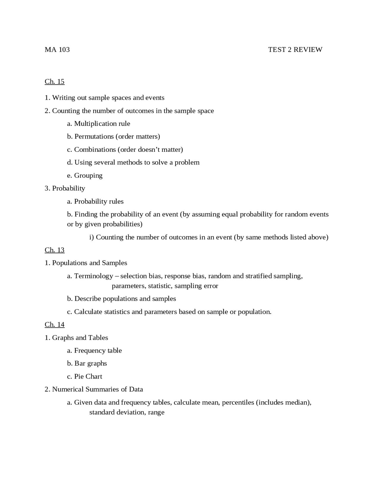 Topics in Contemporary Mathematics - Test #2 Review | MA 103 - Docsity