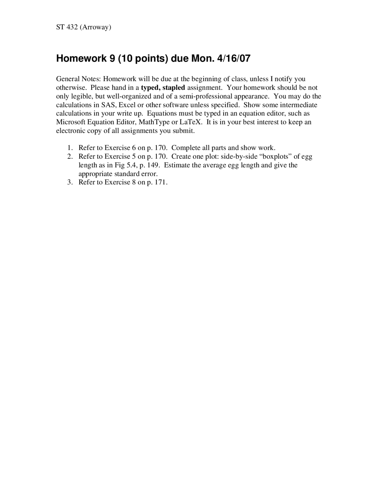 Introduction To Survey Sampling Homework 9 Exercise St 432 Docsity