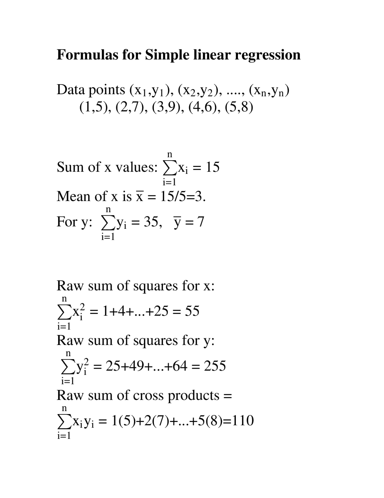 Formulas For The Simple Linear Regression St 512 Docsity