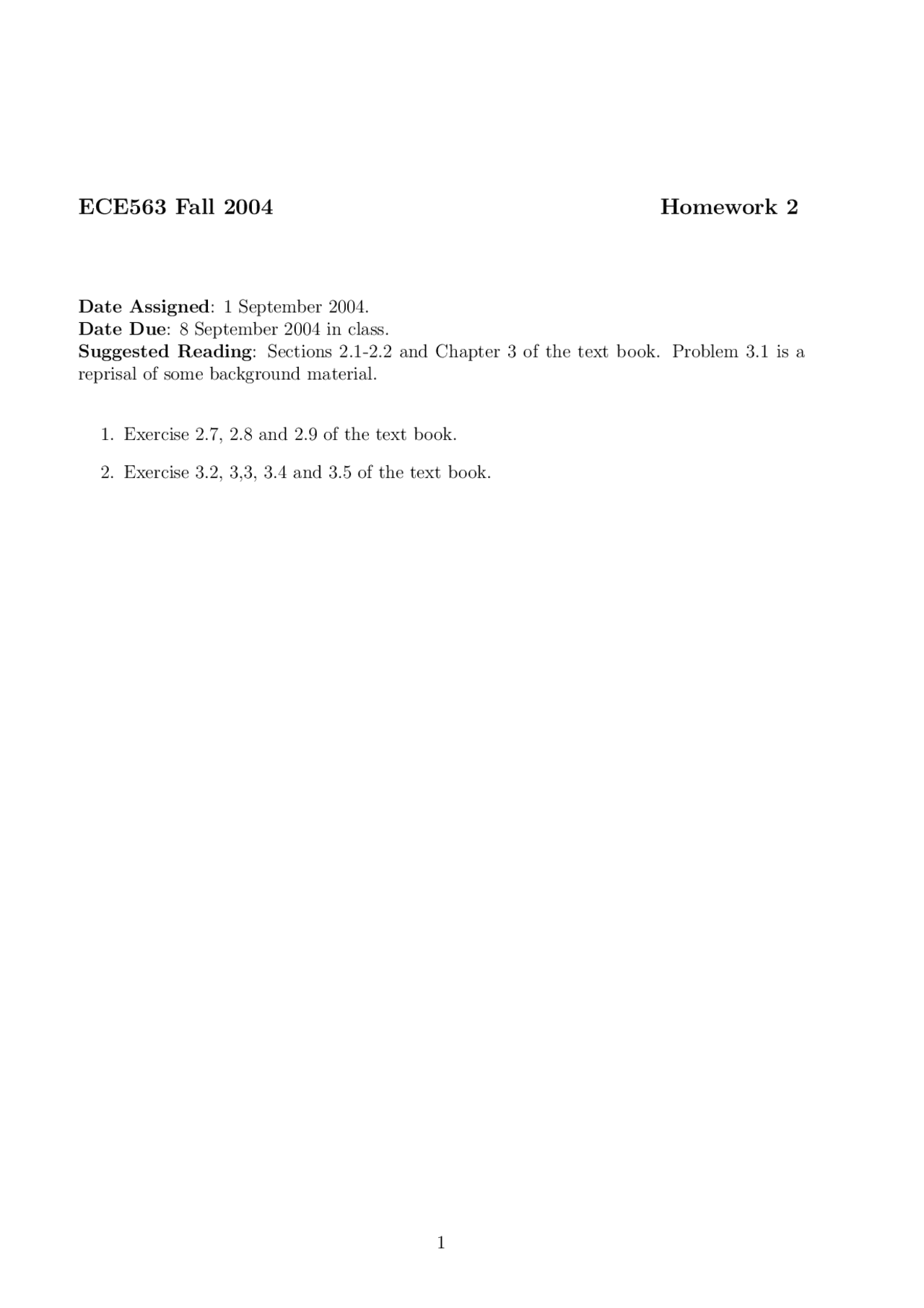 ECE563 Fall 2004 Homework 2 | Assignments Electrical and Electronics Engineering | Docsity