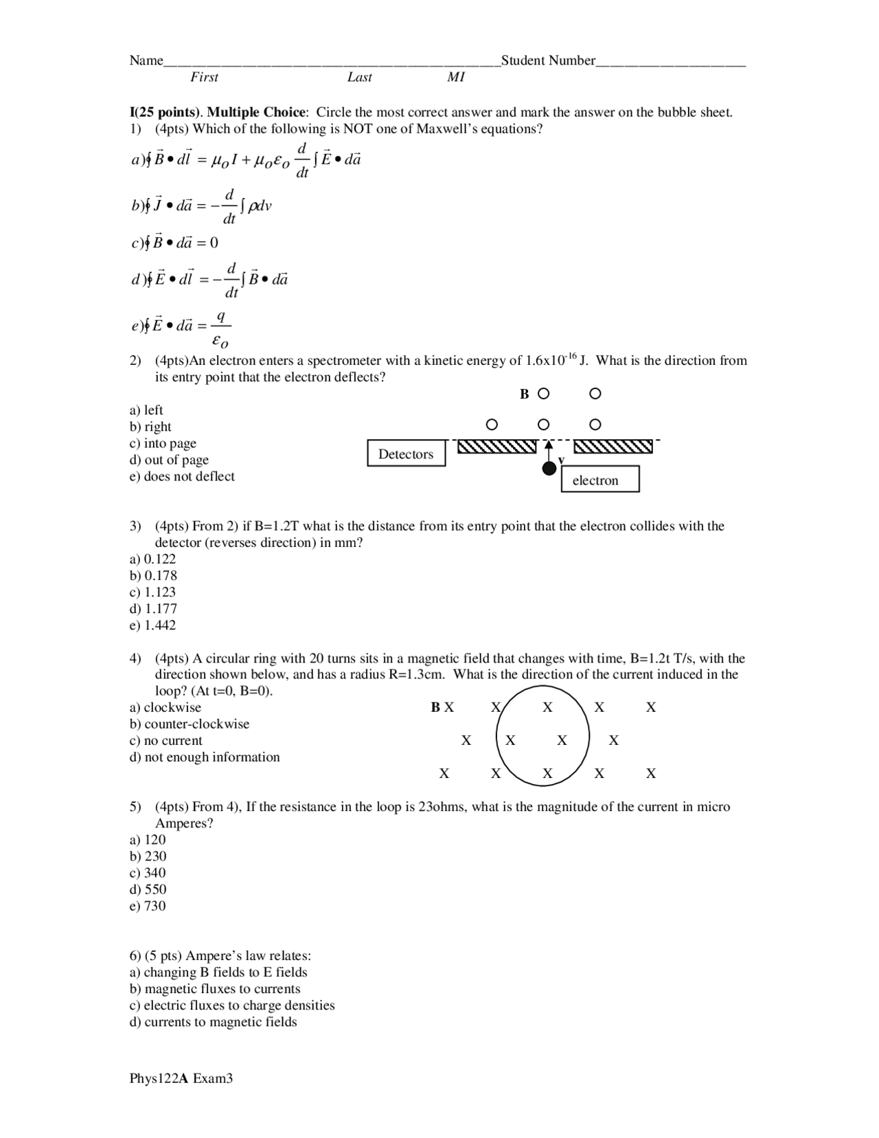 General Physics - Exam 3 Questions | PHYS 122 | Exams Physics | Docsity