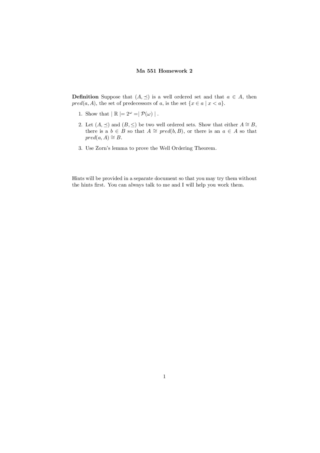 Introduction to Topology - Homework 2 | MA 551 - Docsity