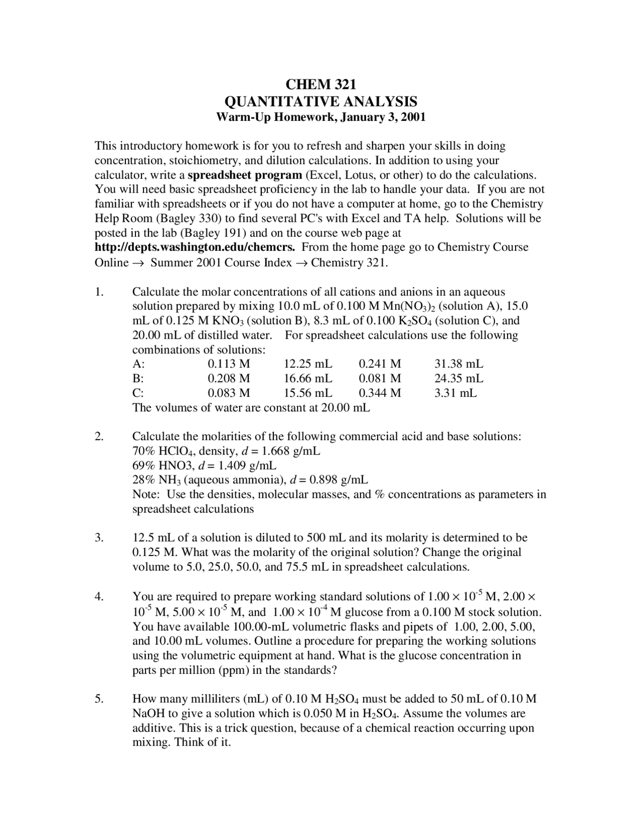 Spreadsheet Program Quantitative Analysis Chem 321 Docsity