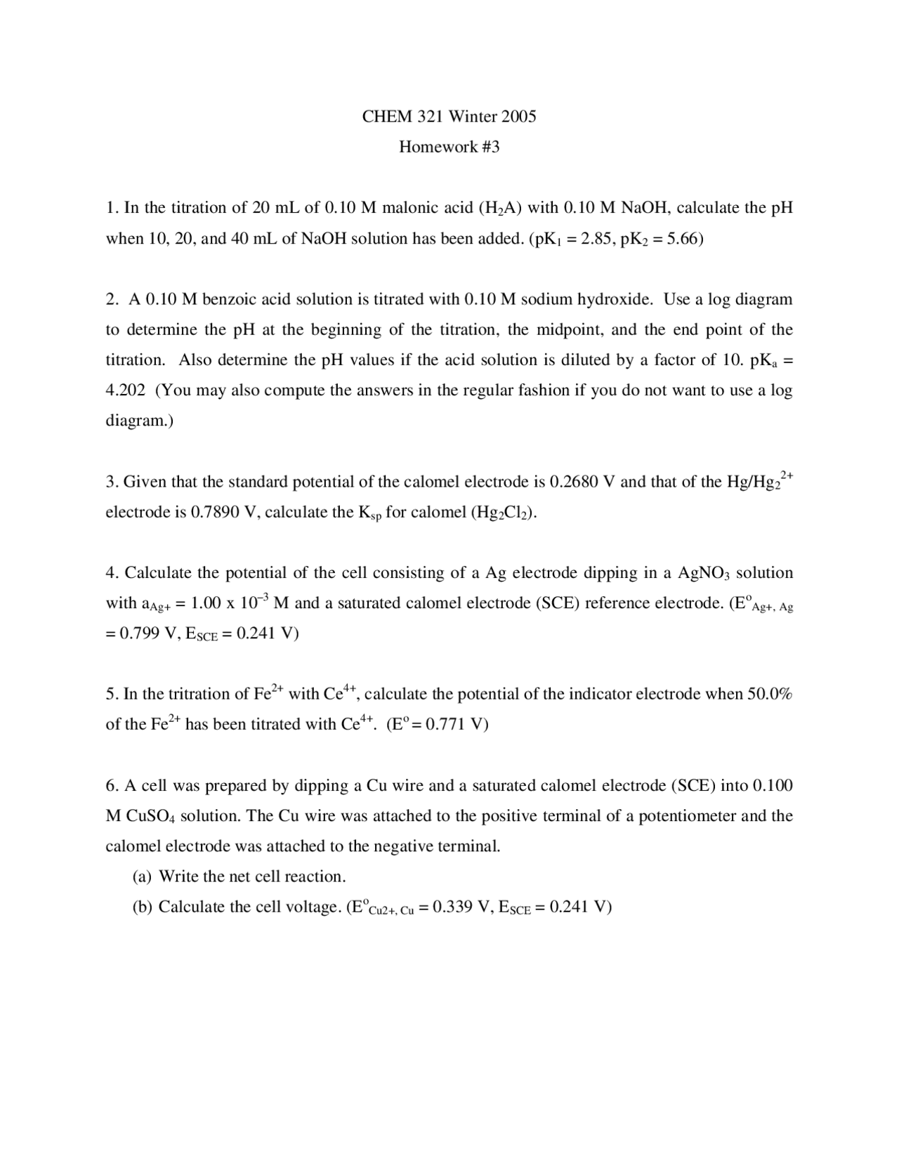 Homework 3 Questions Quantitative Analysis Chem 321 Docsity