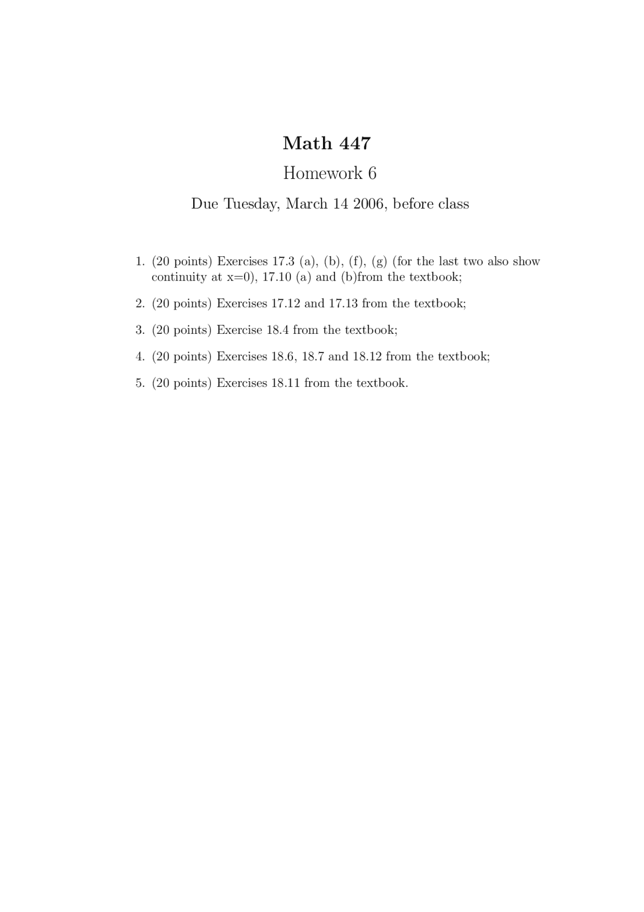 Questions On Real Variables For Assignment 6 Math 447 Docsity
