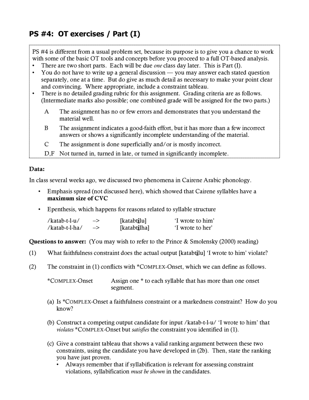 Assignment 4 Phonological Theory I Ling 523 Docsity