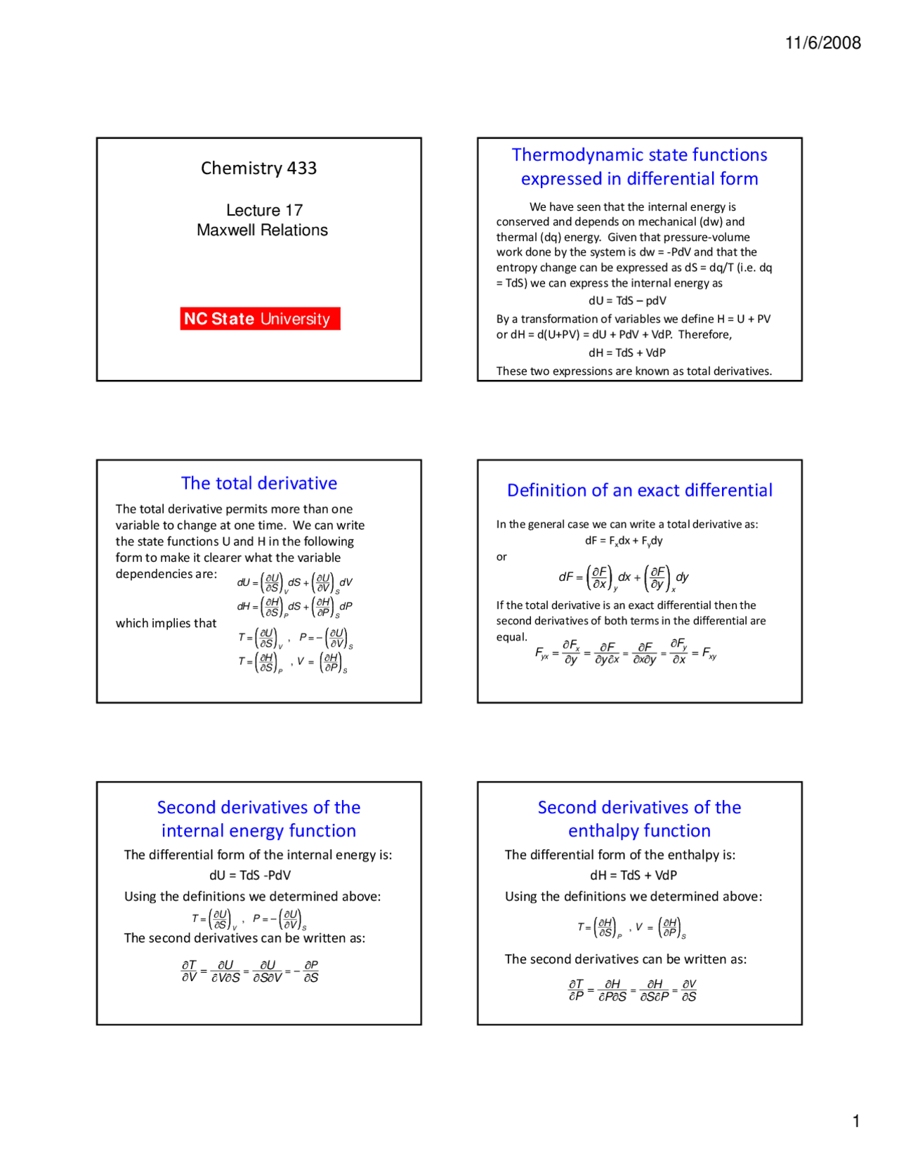 Maxwell Relations Physical Chemistry Ii Lecture Slides Ch 433