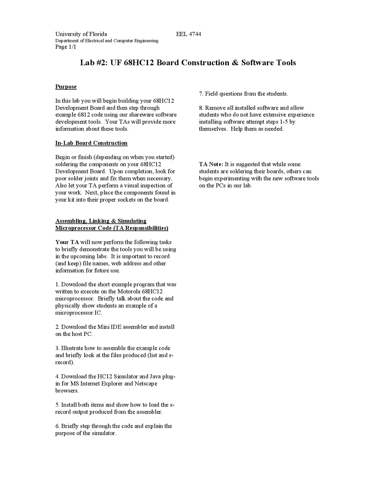 Lab 2 Board Construction And Software Tools Microprocessor