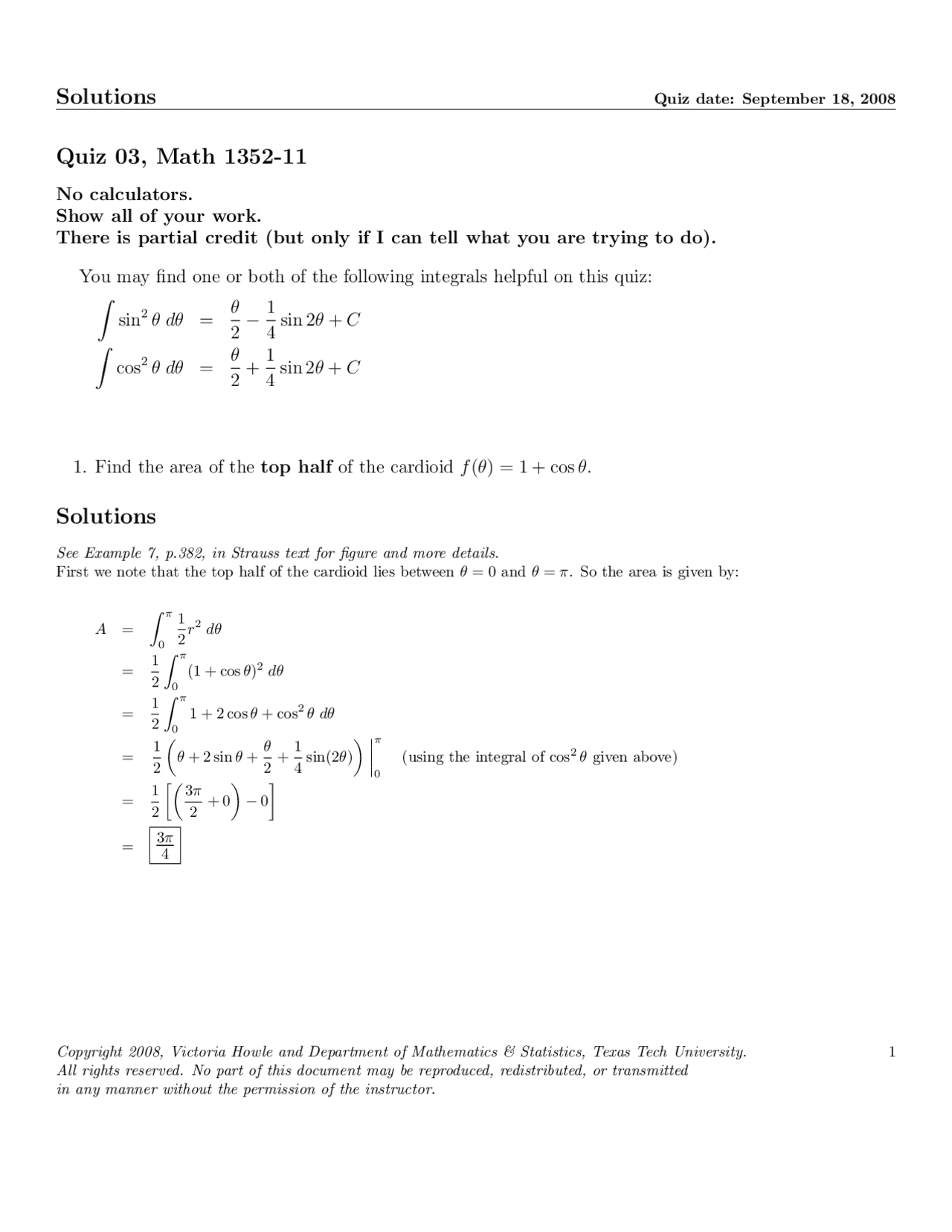 Quiz 3 With Resolution Calculus Ii Honors Math 1352 Docsity