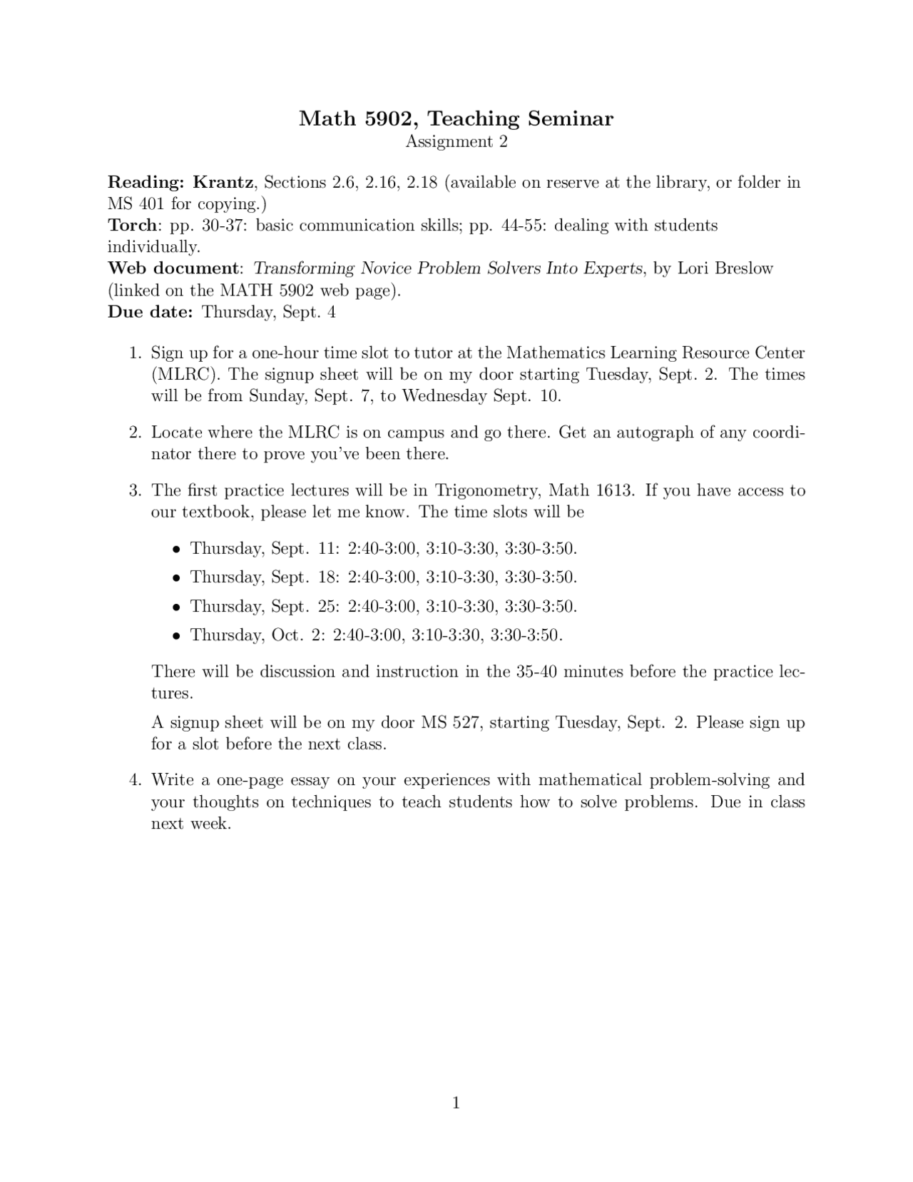 Assignment 2 Teaching Seminar Math 5902 Docsity