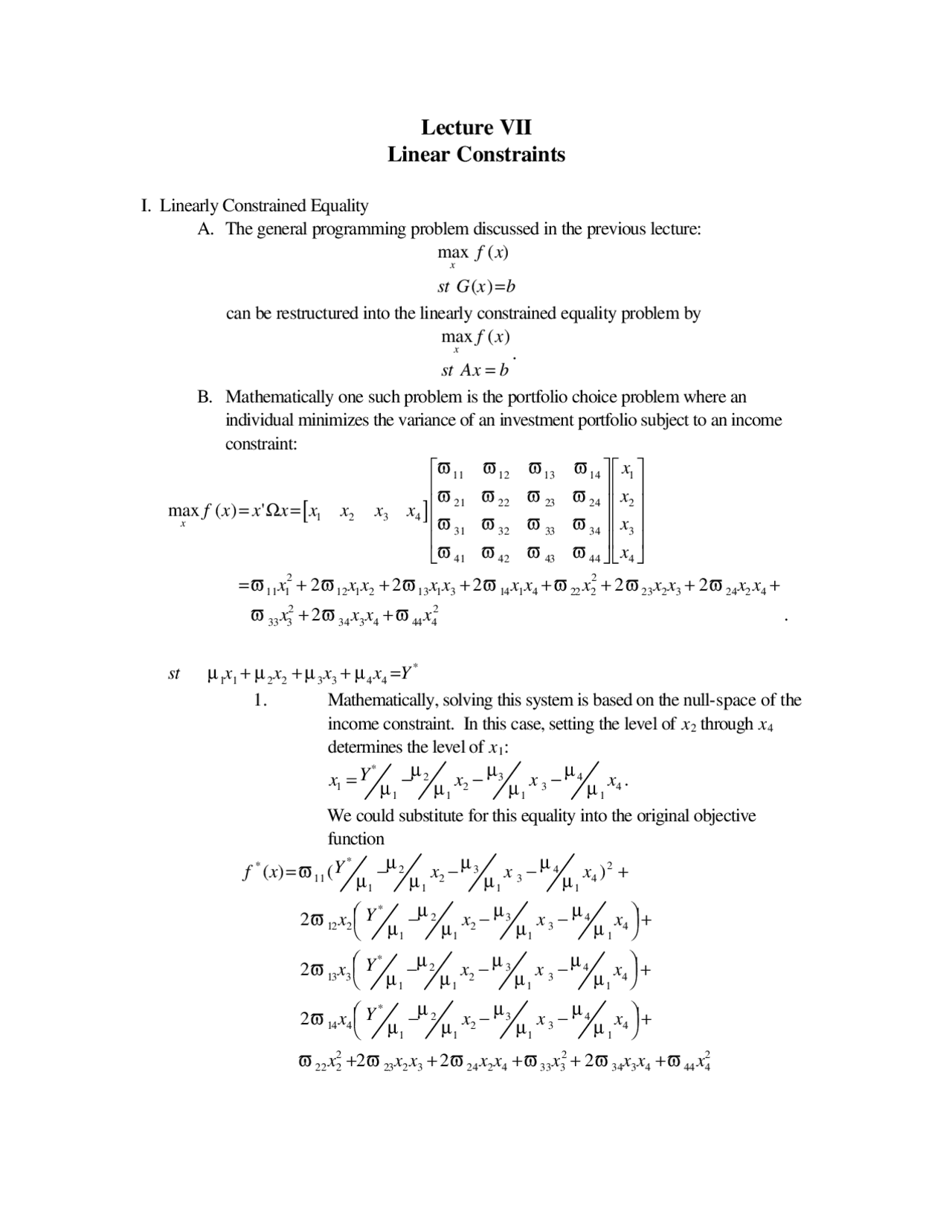 Notes On Linearly Constrained Equality Aeb 6533 Docsity