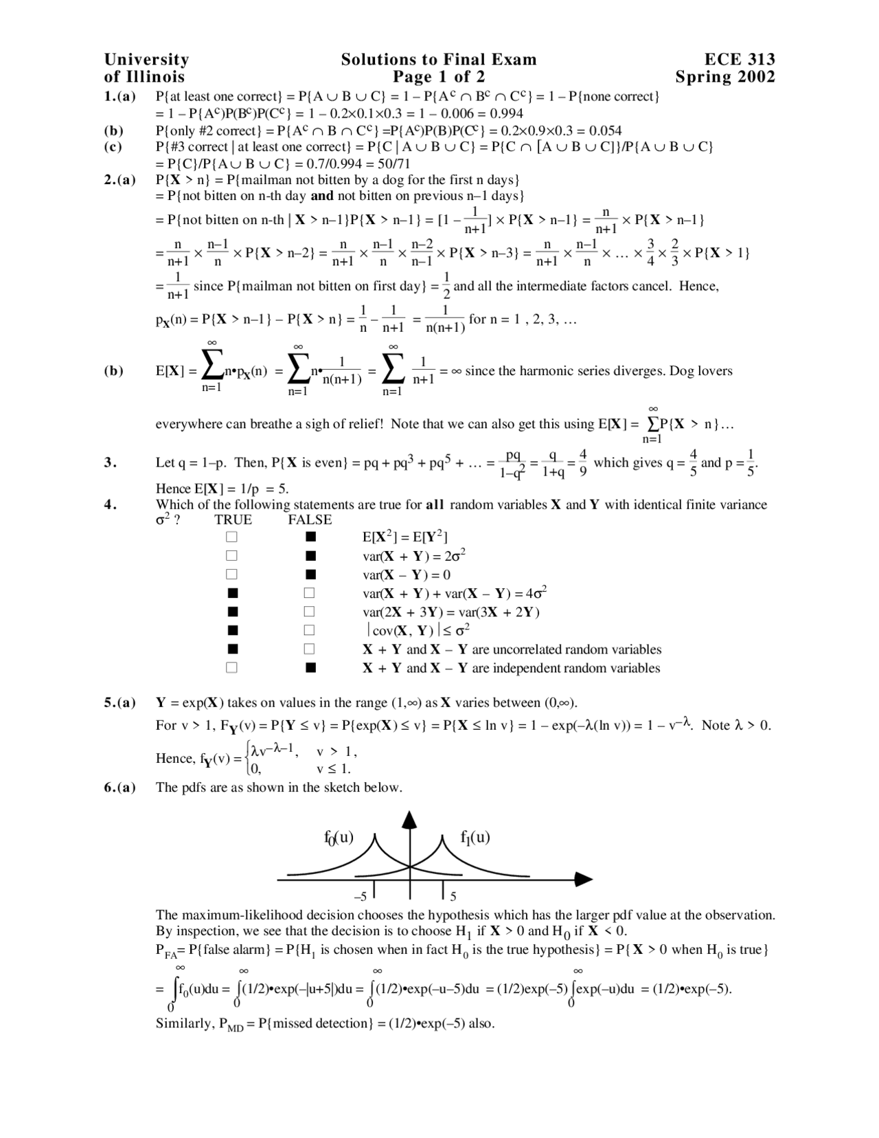 Solutions to Final Exam - Probability with Engineering Application ...