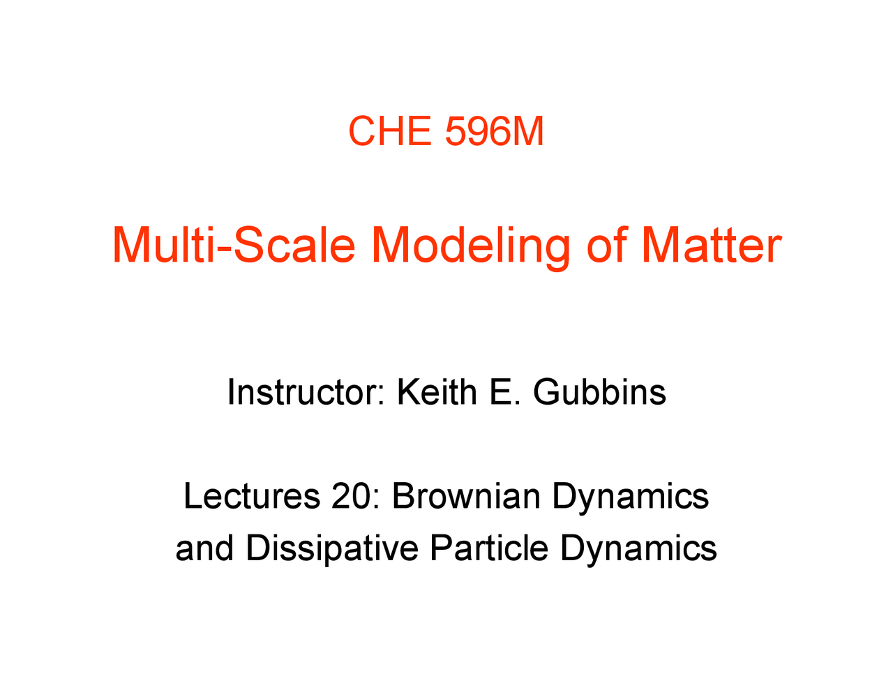 Multi Scale Modeling Of Matter Lecture Slides Che 596j Docsity