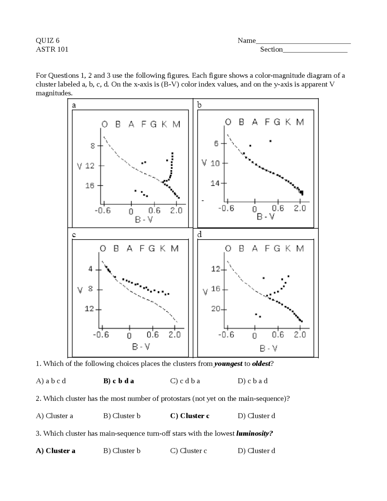 Quiz 6 With Answers Astronomy Astr 101 Docsity