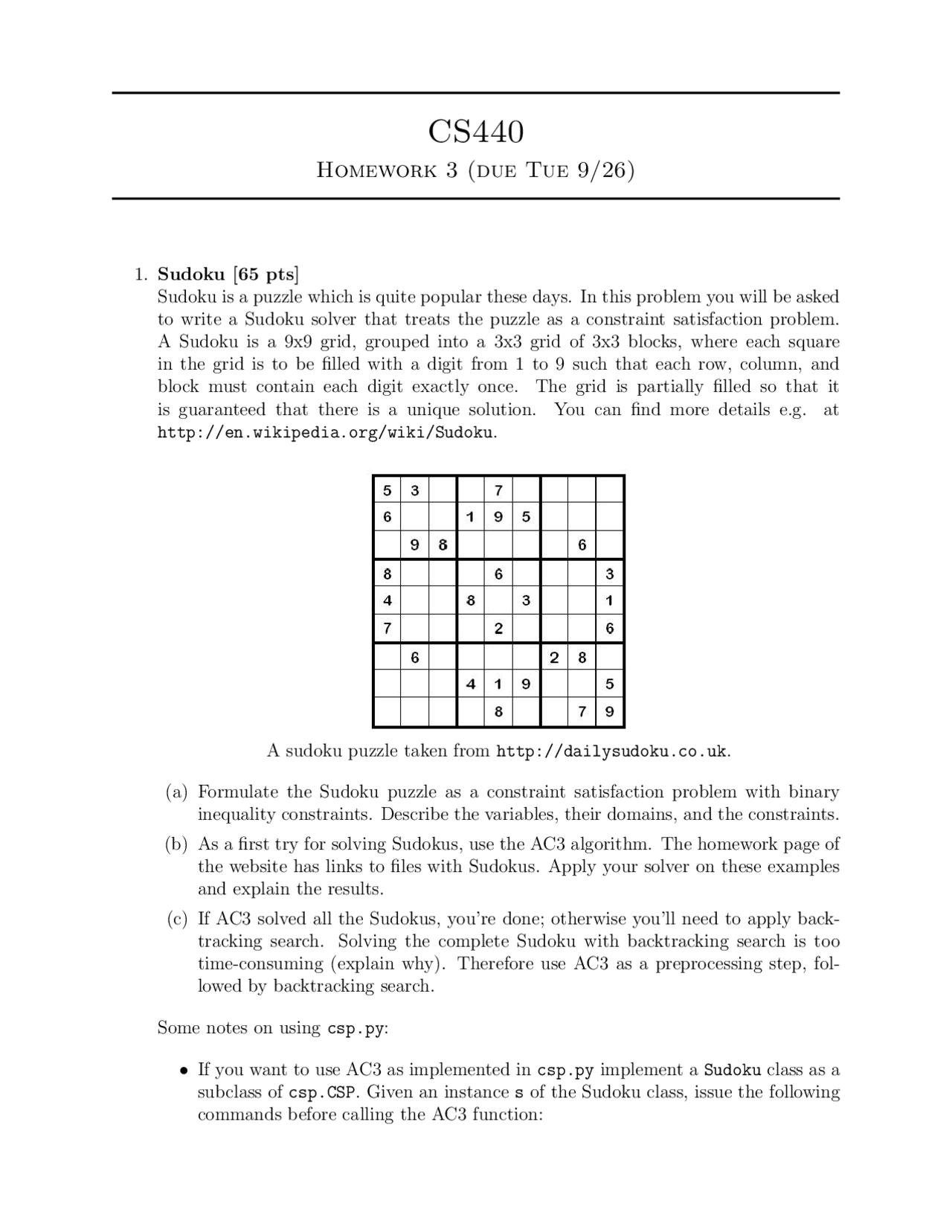 Genetic Algorithm And Sudoku In Assignment 3 Cs 440 Docsity